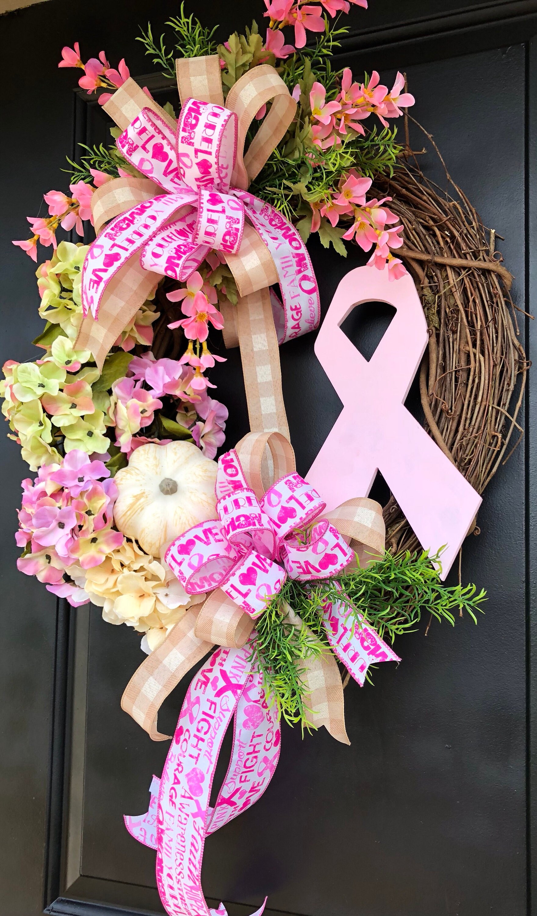 Breast Cancer Awareness,Pink Wreath,Cancer Awareness Wreath, Hydrangea ...