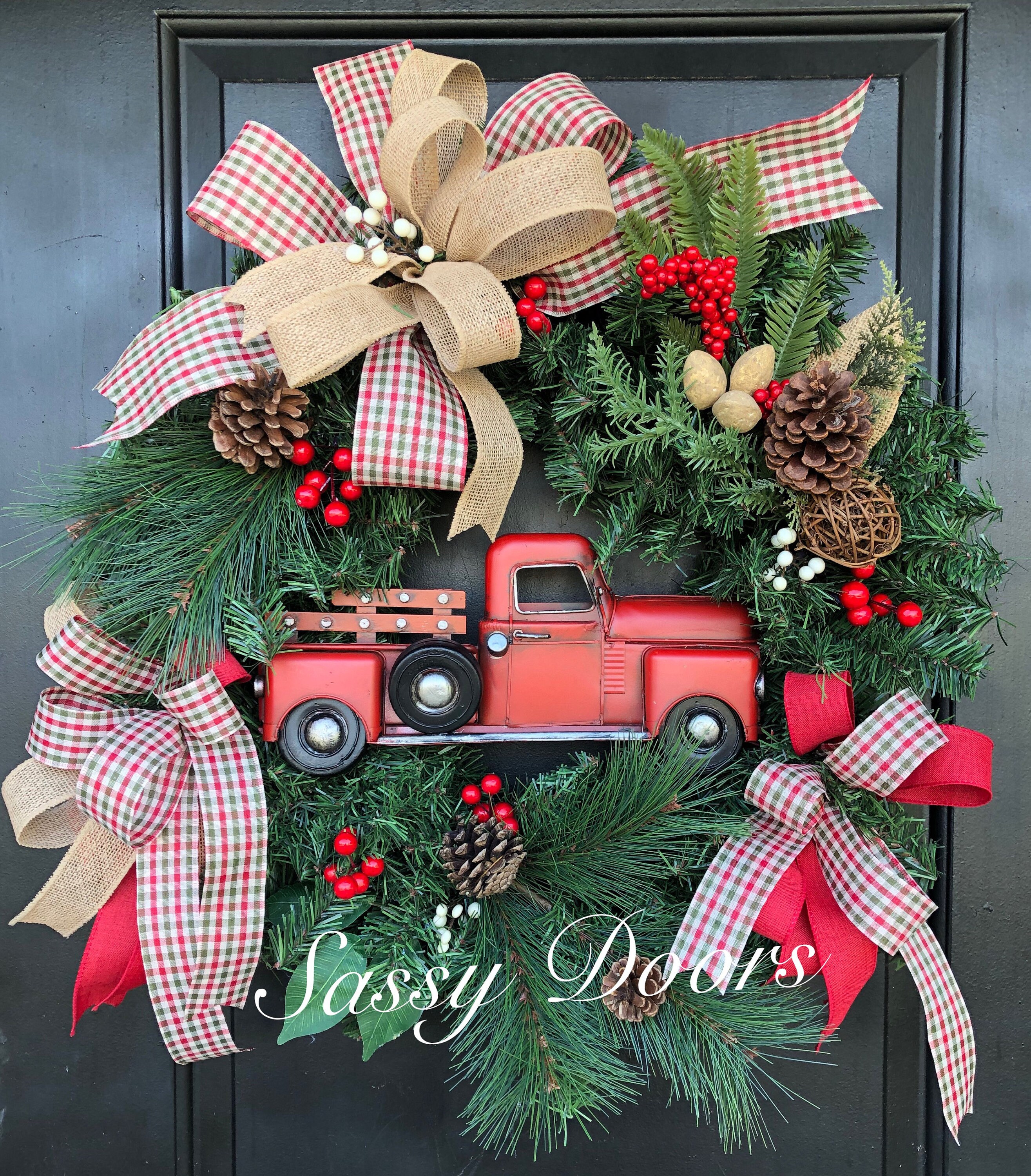 Red Truck Wreath Farmhouse Plaid Christmas Wreath Christmas Wreath