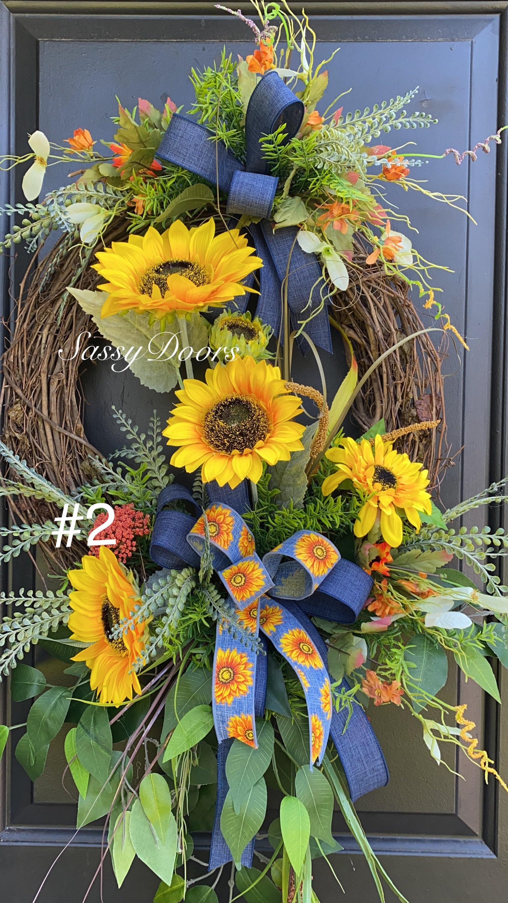 Sunflower Wreath, Denim Wreath, Sunflower Front Door Wreath, Sassy ...