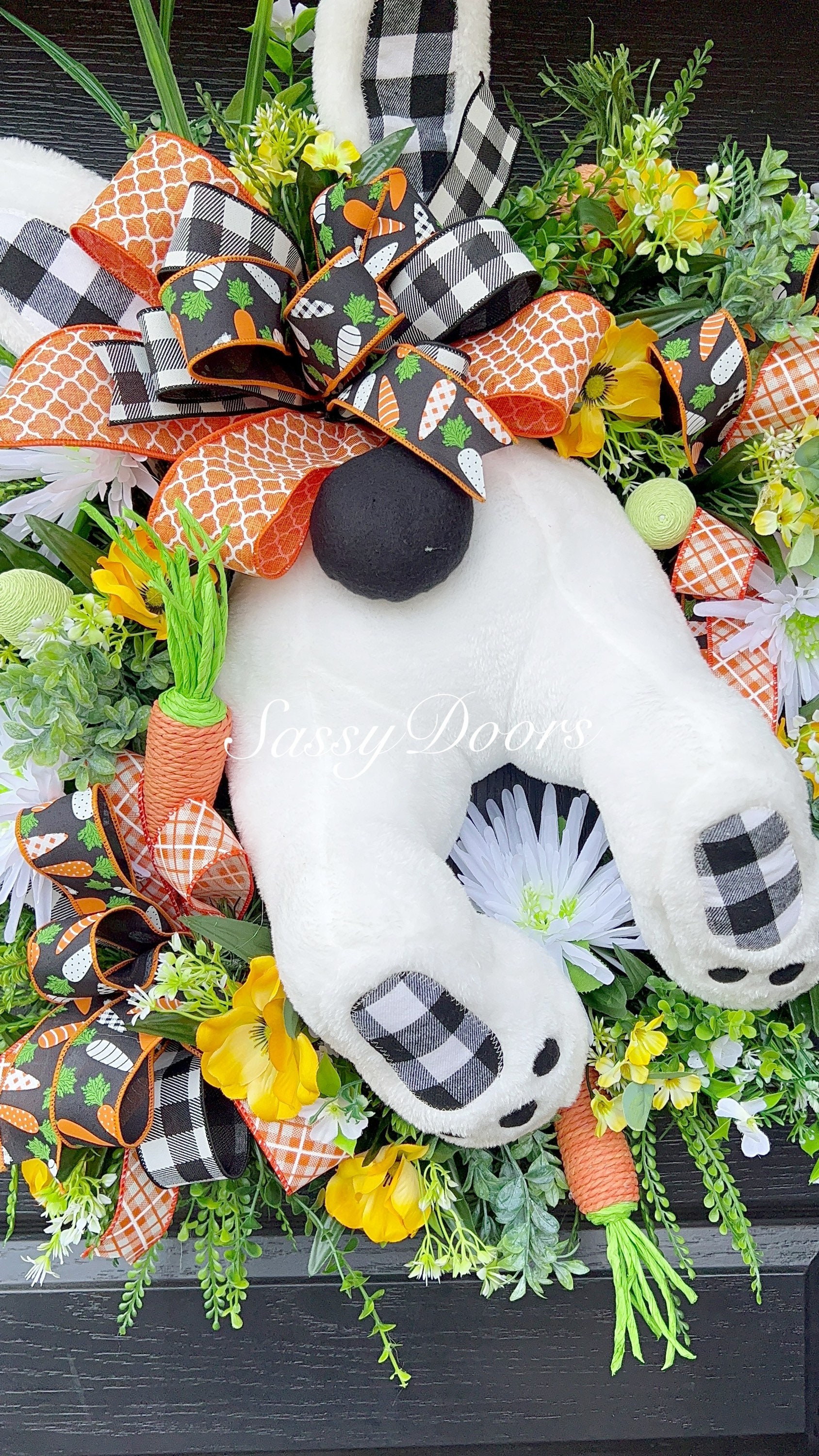 Easter Bunny Butt Wreath, Buffalo Plaid Easter Wreath, Bunny Door Wreath