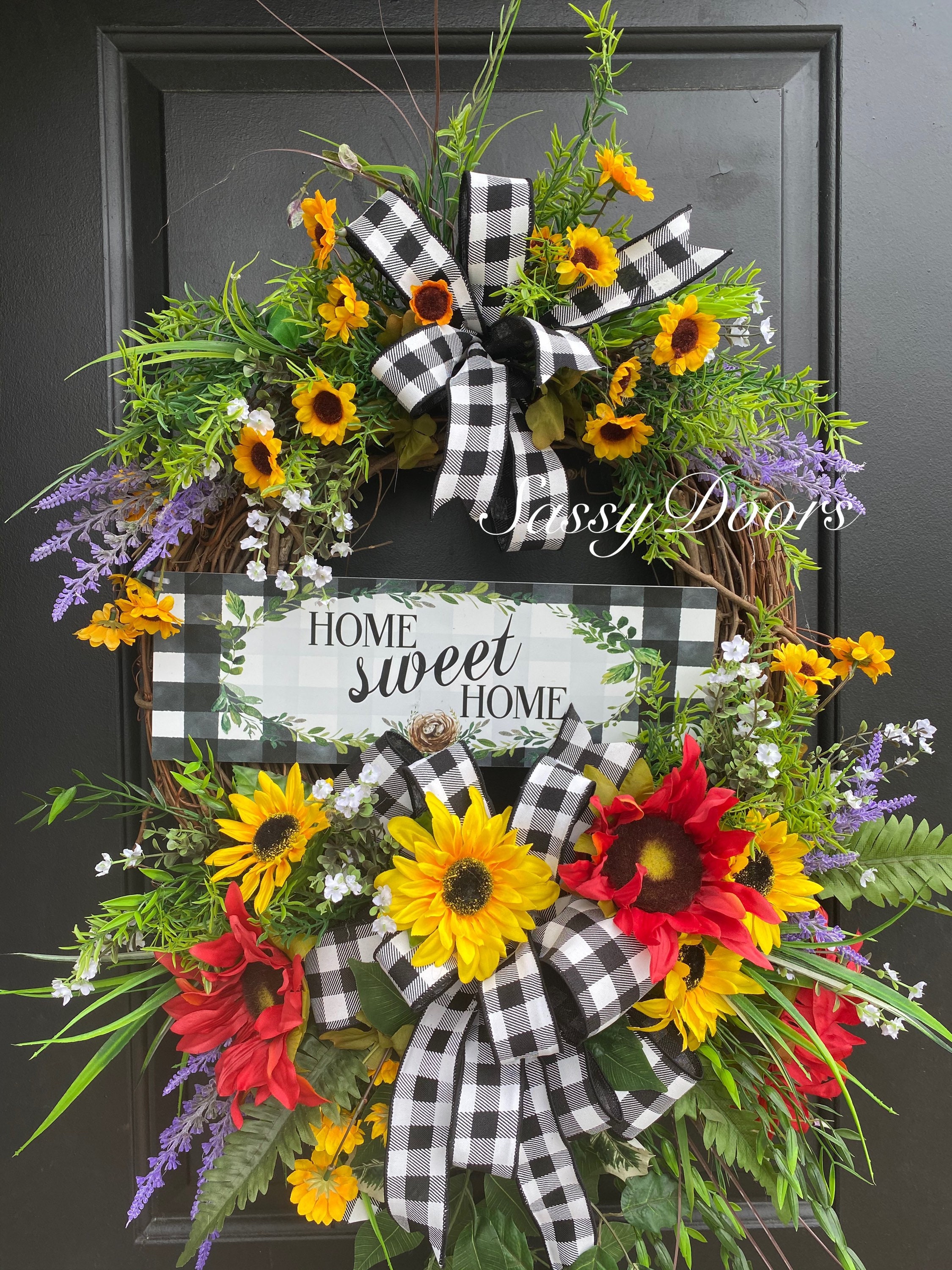 Summer Wreath, Sunflower Front Door Wreath, Home Sweet Home Wreath ... Summer Wreath, Sunflower Front Door Wreath, Home Sweet Home Wreath ...