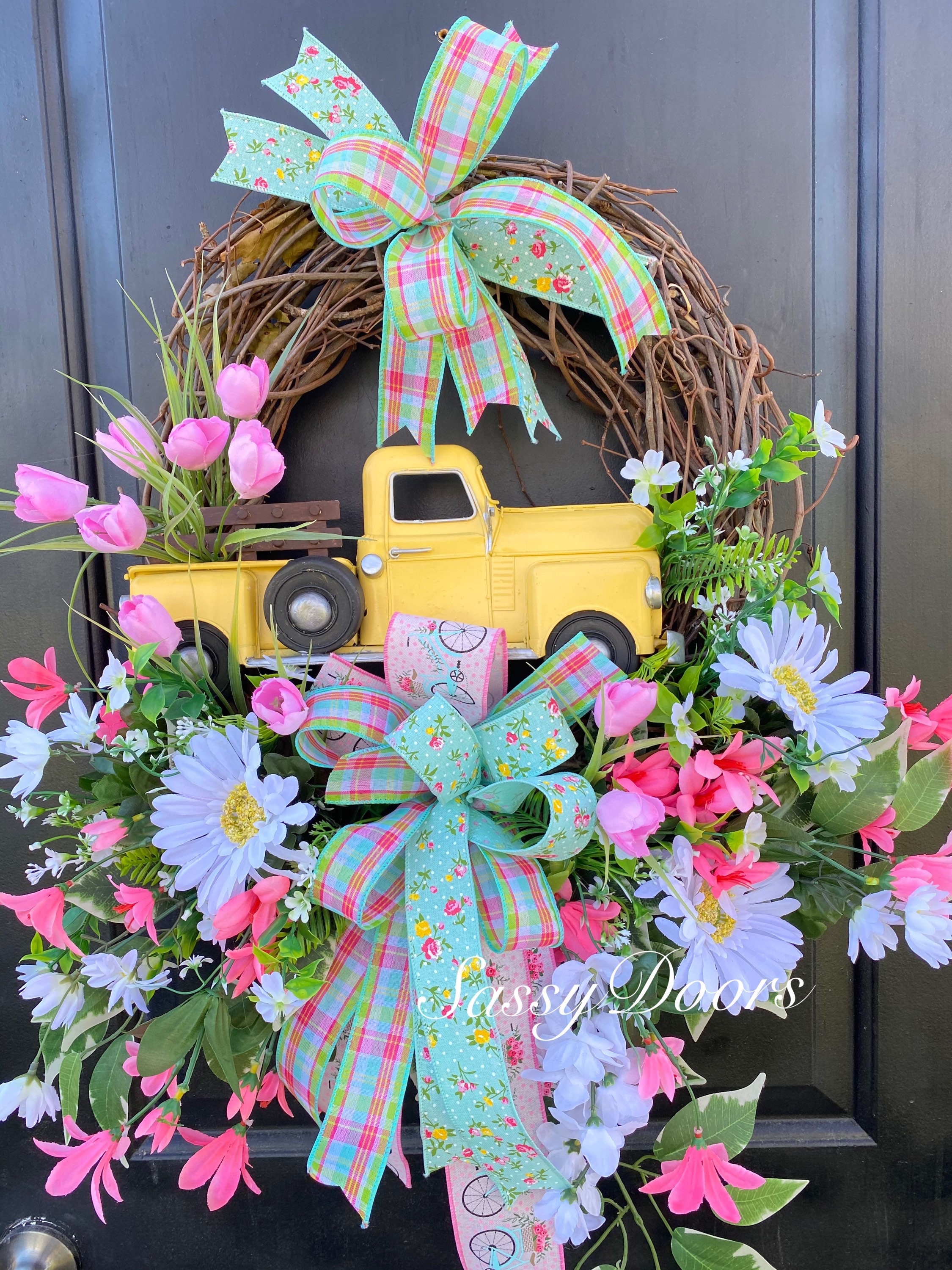 Spring Truck Wreath , Truck Wreath, Pink Spring Wreath, Wreath With ...