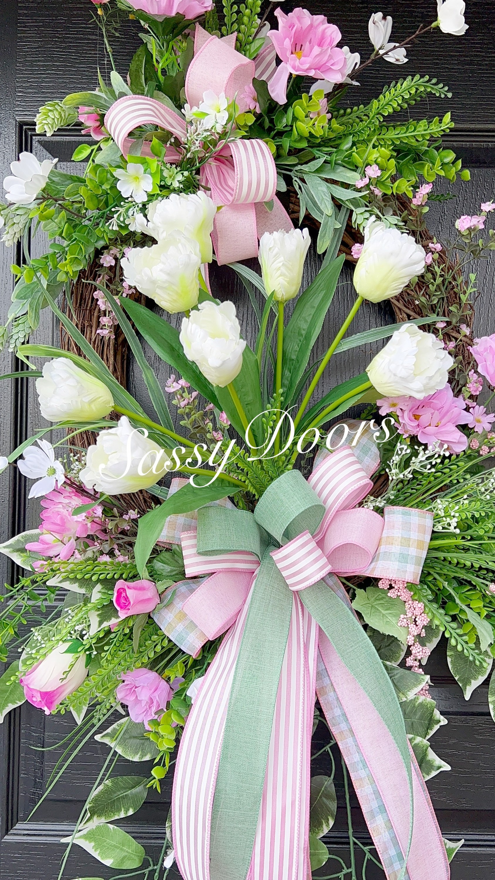 Spring Wreath, Tulip Spring Wreath For Front Door, Spring Garden Wreath ...