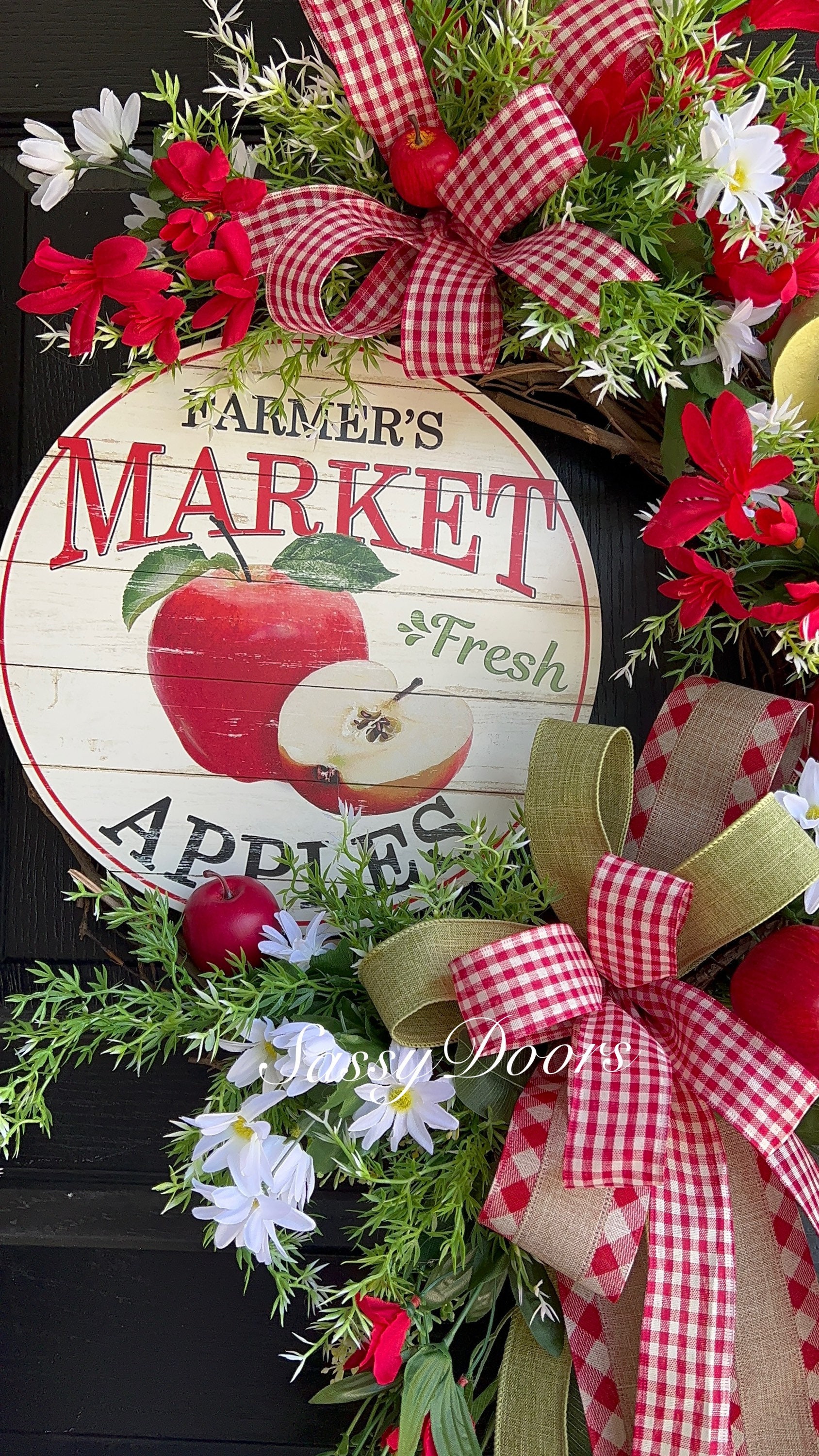 Apple Wreath- Wreath With Daisies, Apple Farmhouse Wreath, Front door ...