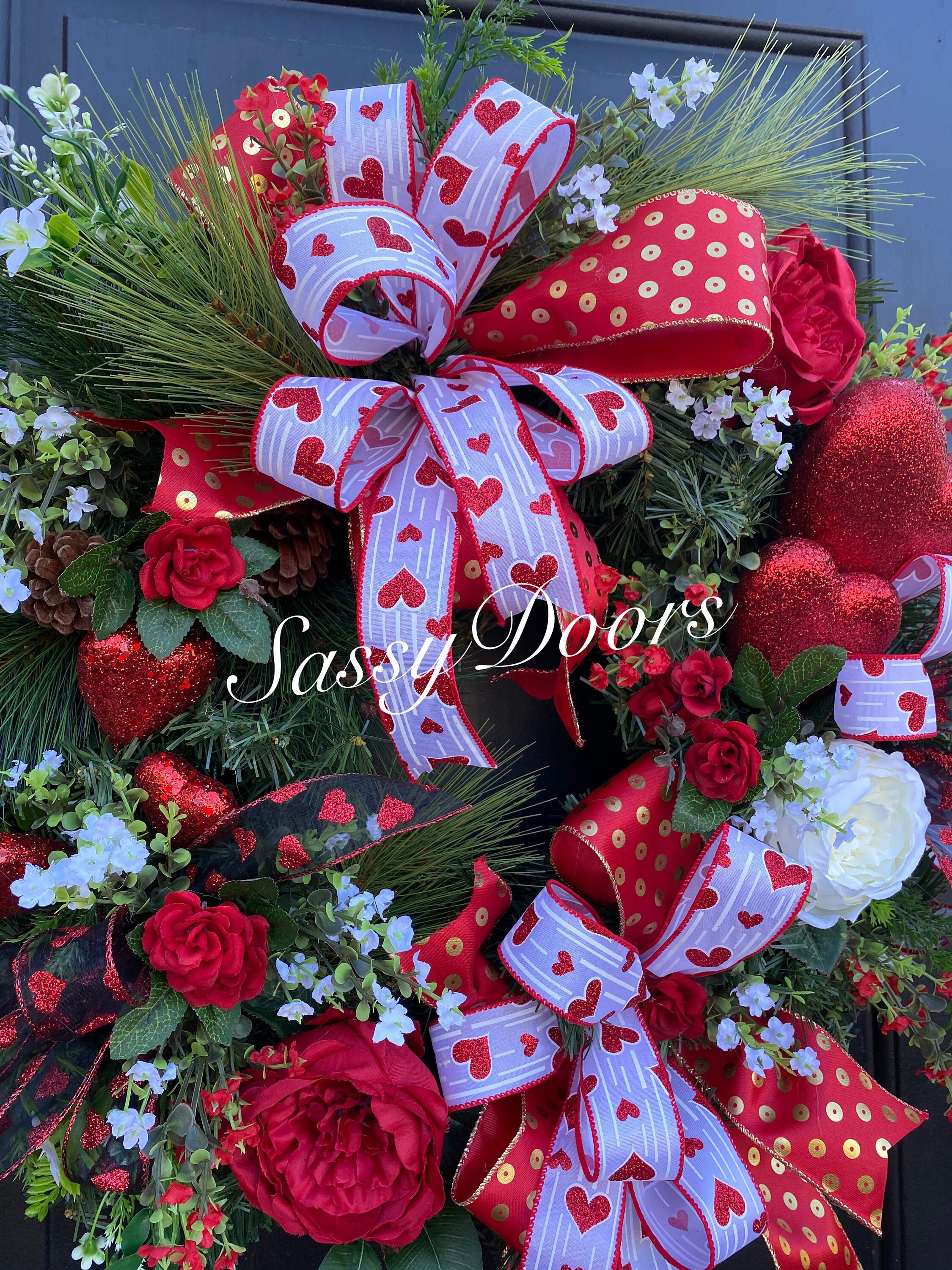 Valentines Wreath, Valentine Door Wreath, Red Heart Wreath, Wreath With ...
