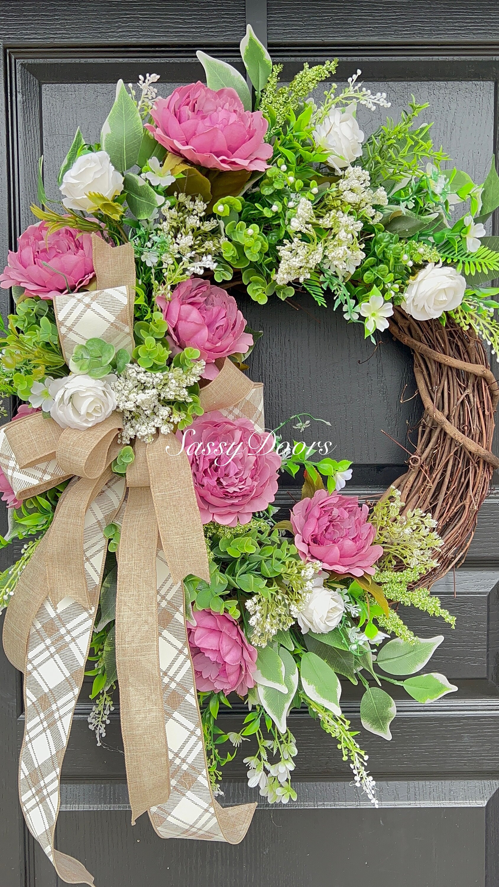 Spring Wreath, Peony Wreath, SassyDoors Wreath, Peony Spring Garden ...