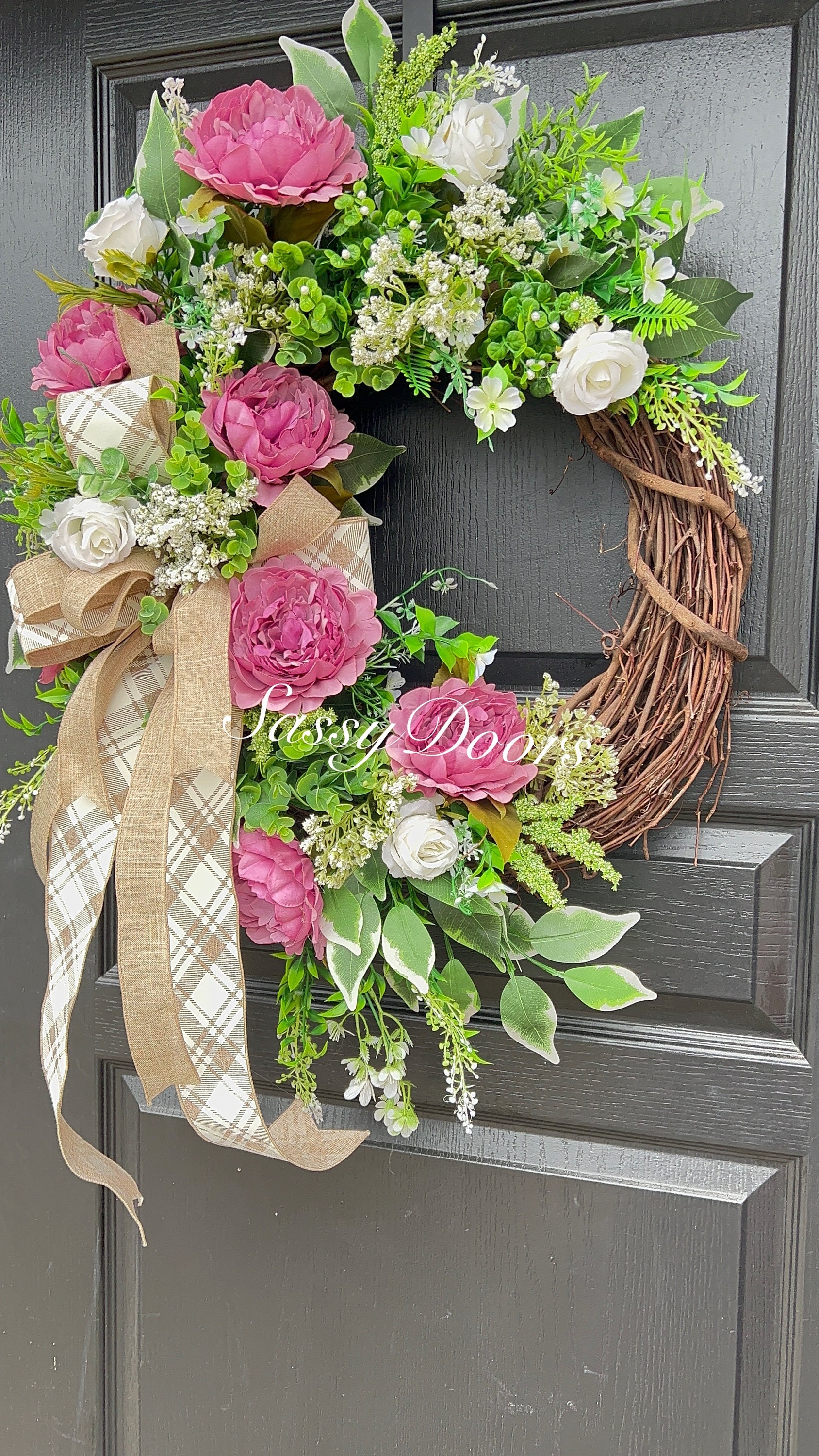 Spring Wreath, Peony Wreath, SassyDoors Wreath, Peony Spring Garden ...