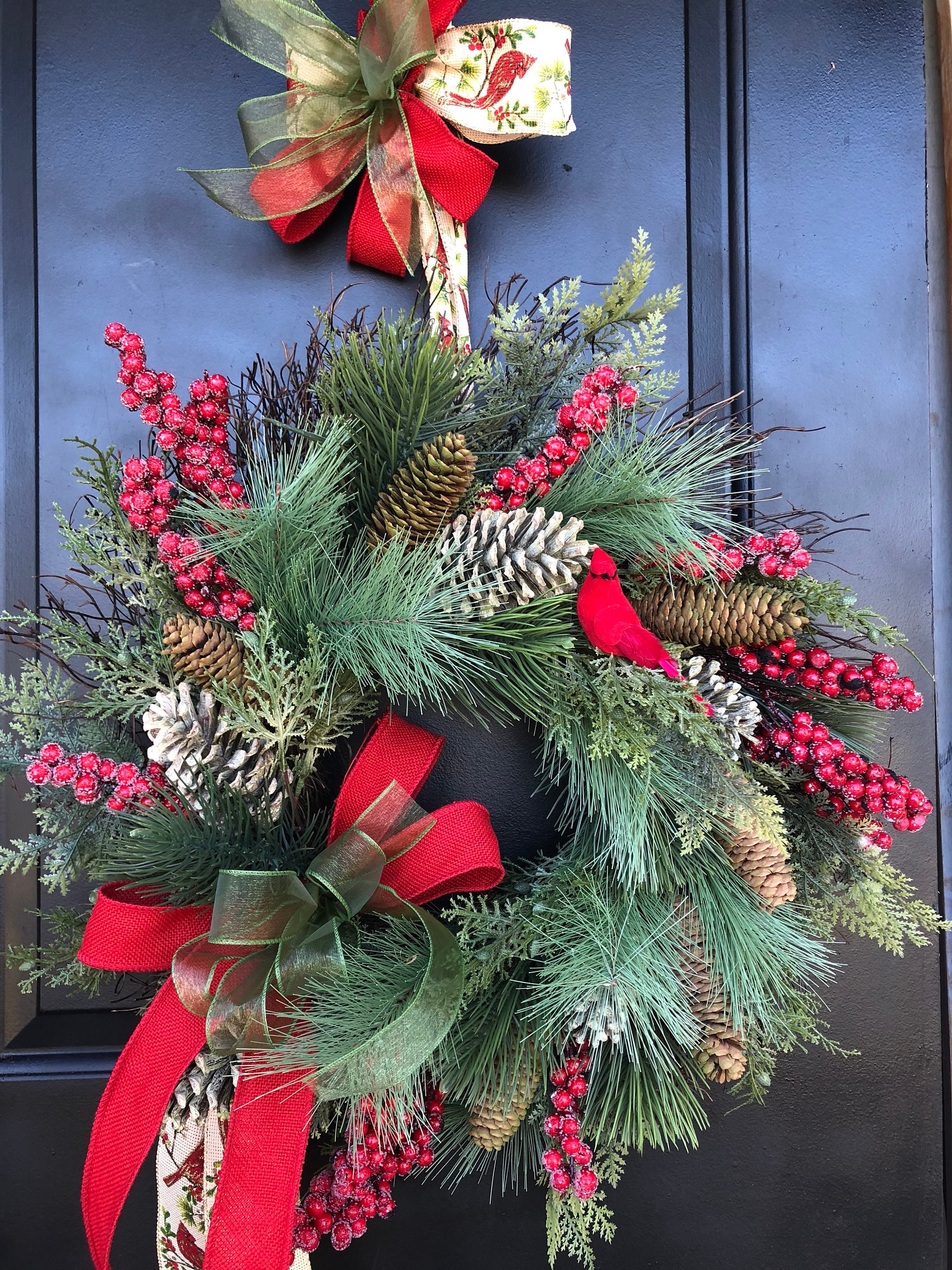 Red Cardinal Wreath, Woodland Christmas Wreath, Rustic Chrisrmas Wreath ...