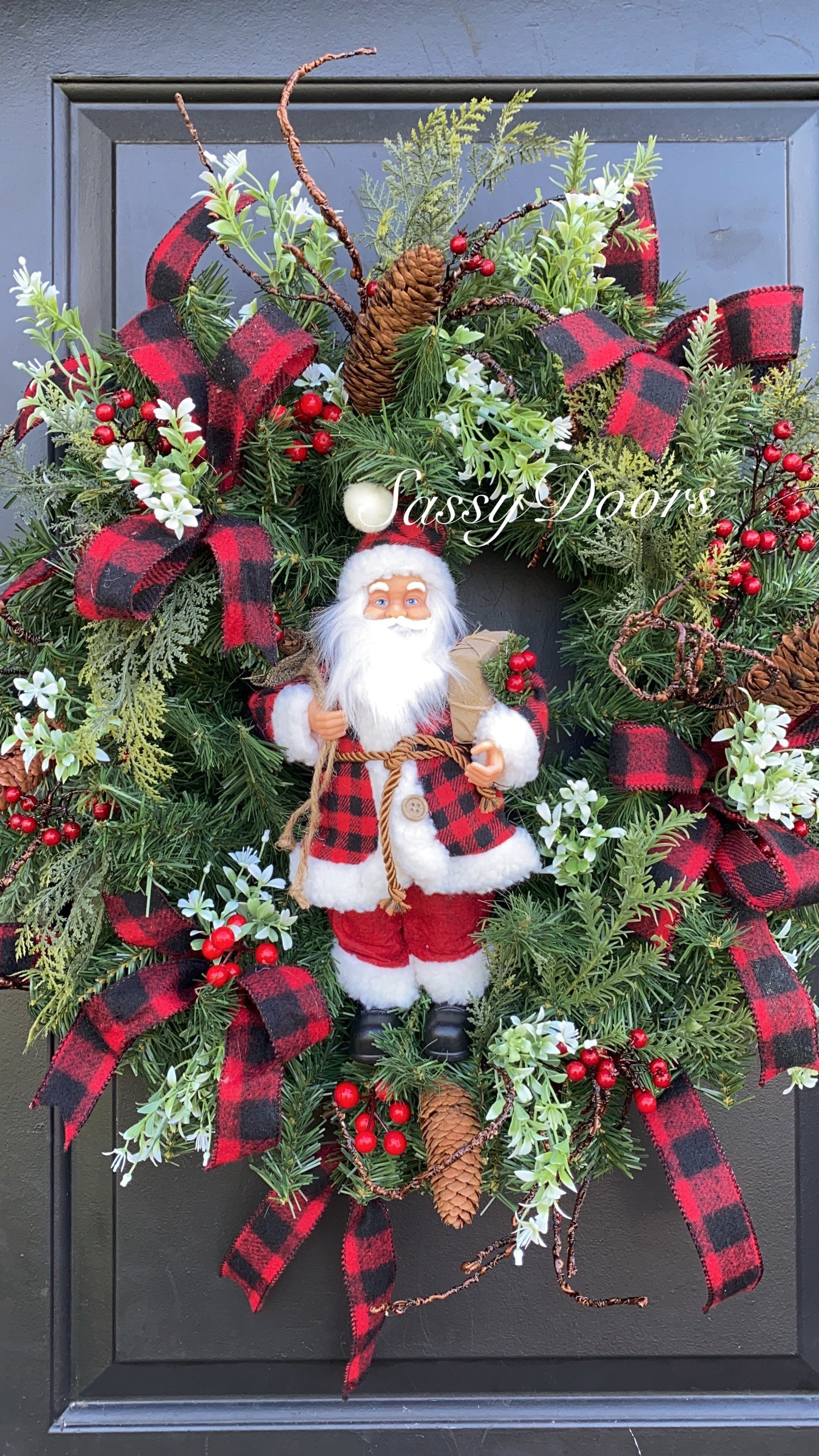 Santa Christmas Wreath, Santa Wreath, Buffalo Christmas Wreath ...