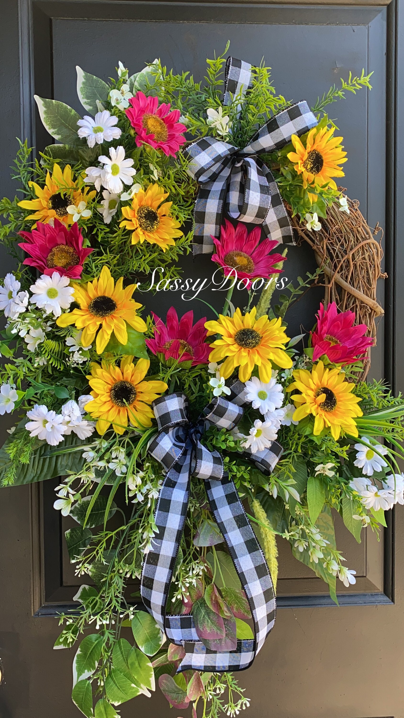 Spring And Summer Wreath, Welcome Wreath, Sunflowers Wreath, SassyDoors ...