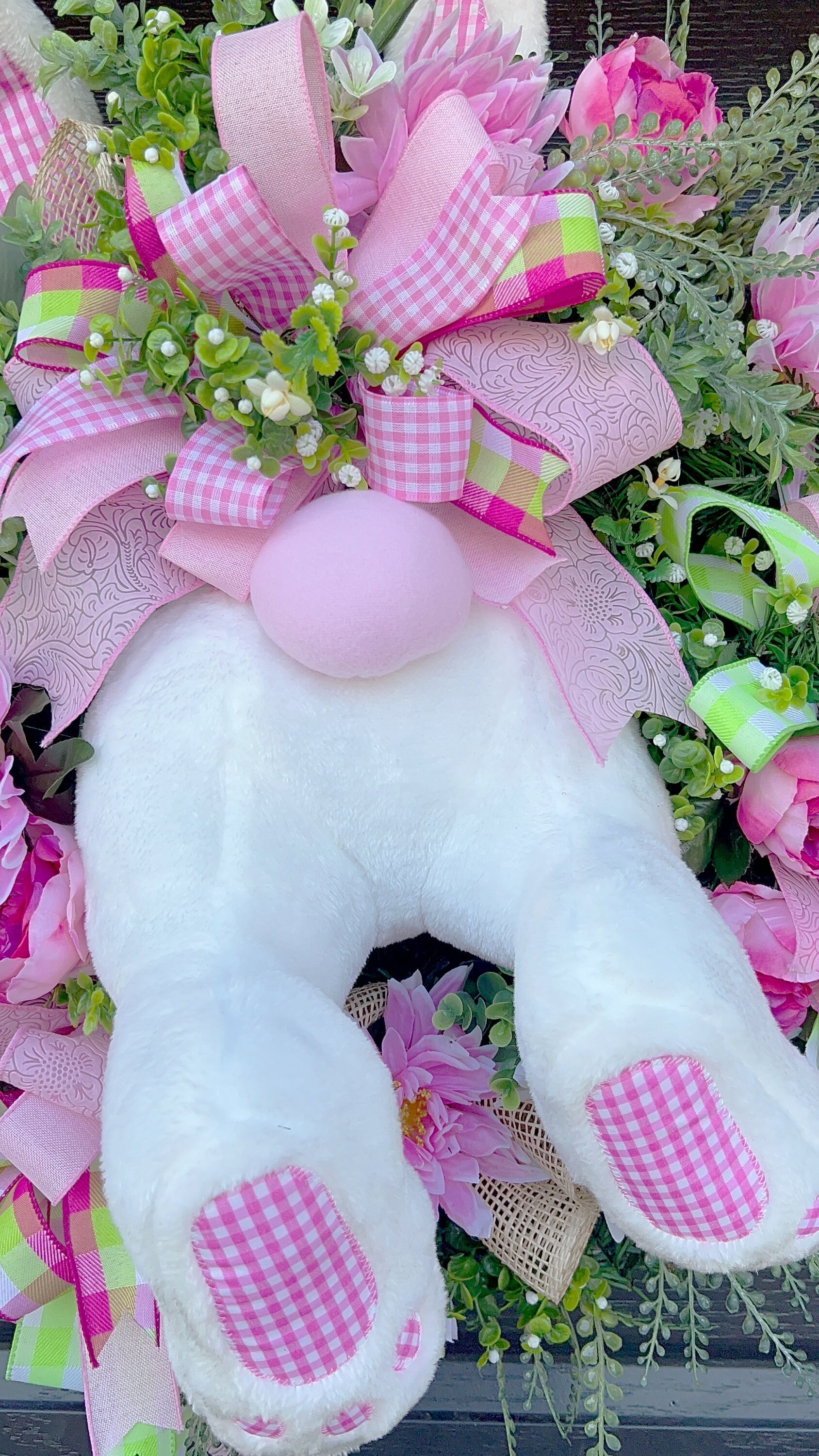 Easter Bunny Butt Wreath, Pink Gingham Bunny Wreath, Easter Wreath ...