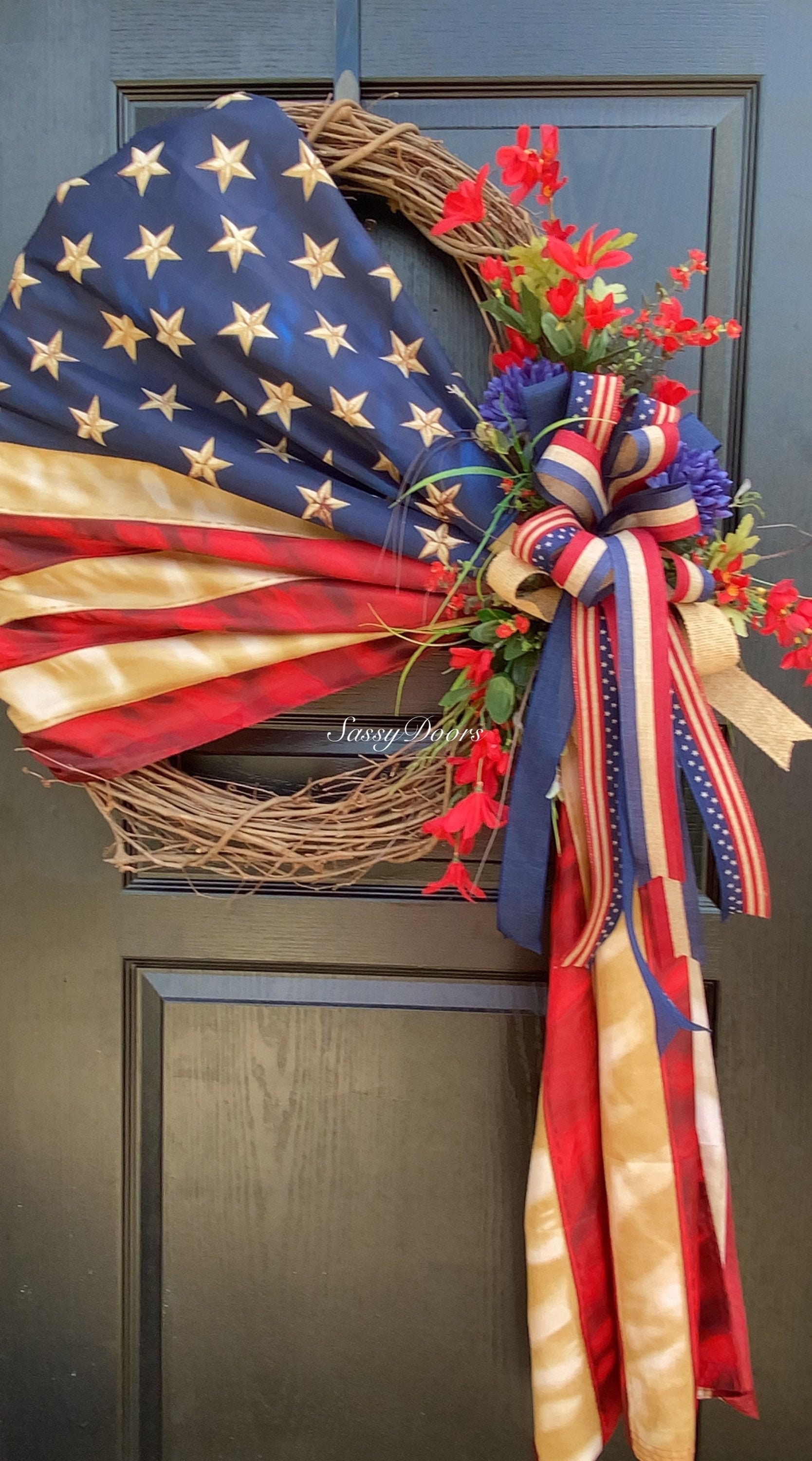 Flag Wreath, Tea Stained American Flag Wreath, Patriotic Wreath, Summer ...
