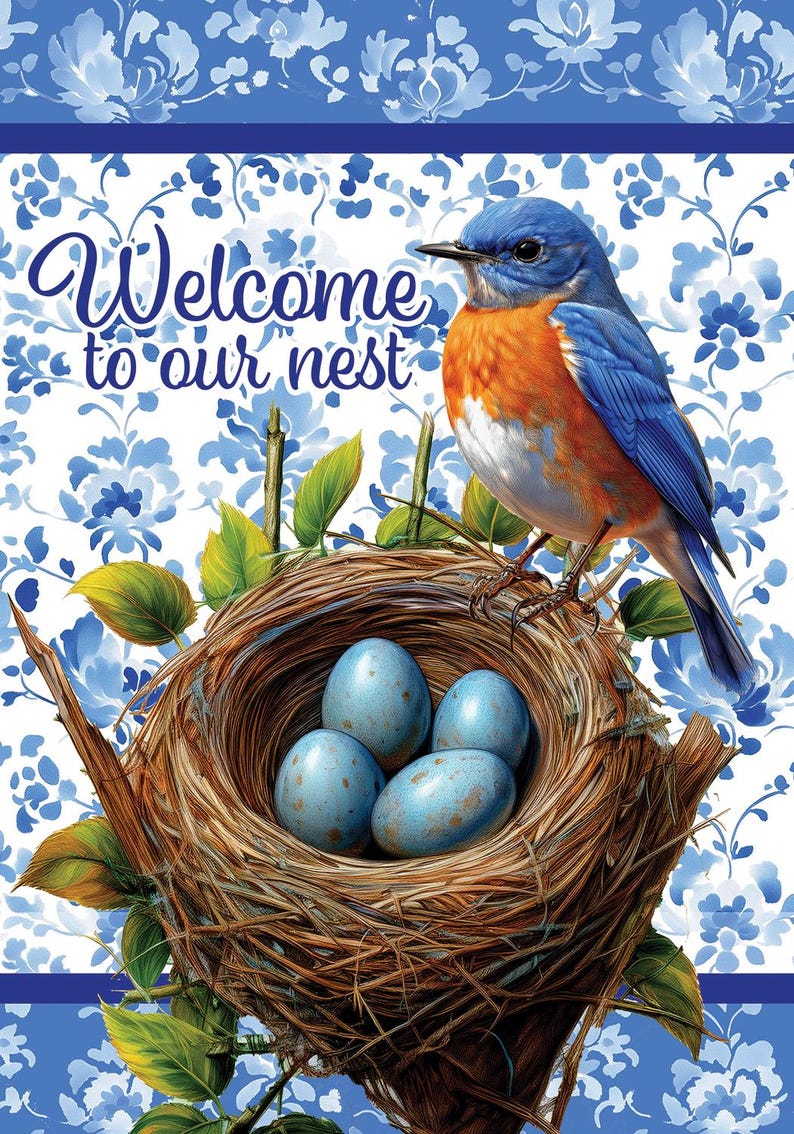 Blue Bird Garden Flag, Double Side Flag, Spring Garden Flag, Bird Nest ...