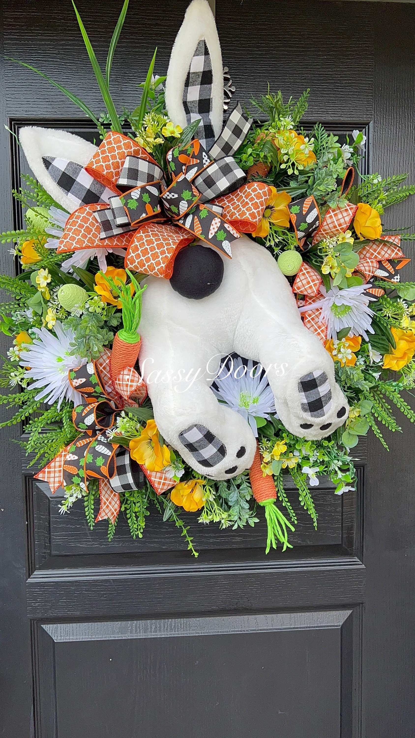 Easter Bunny Butt Wreath, Buffalo Plaid Easter Wreath, Bunny Door Wreath