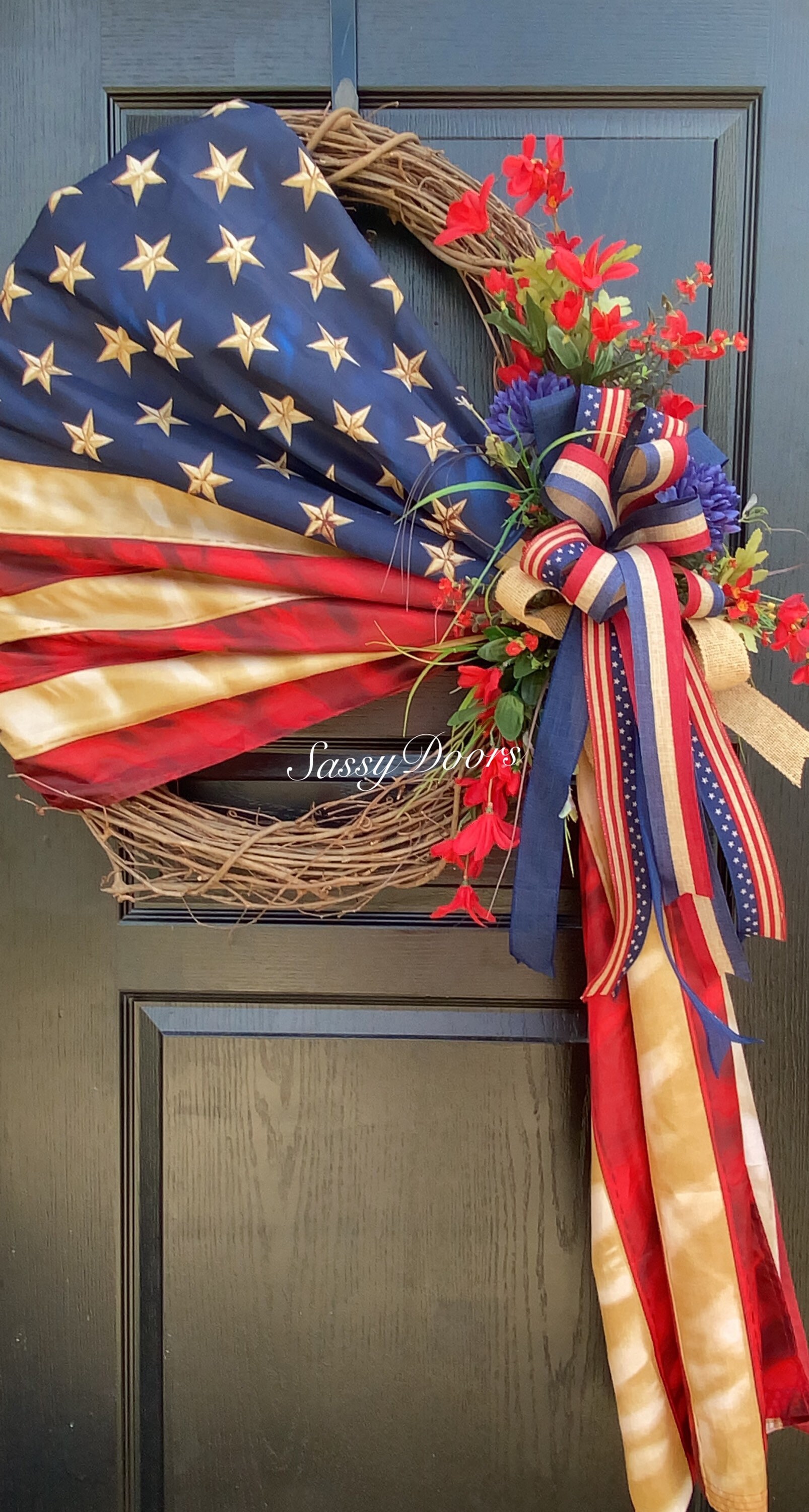 Flag Wreath, Tea Stained American Flag Wreath, Patriotic Wreath, Summer ...