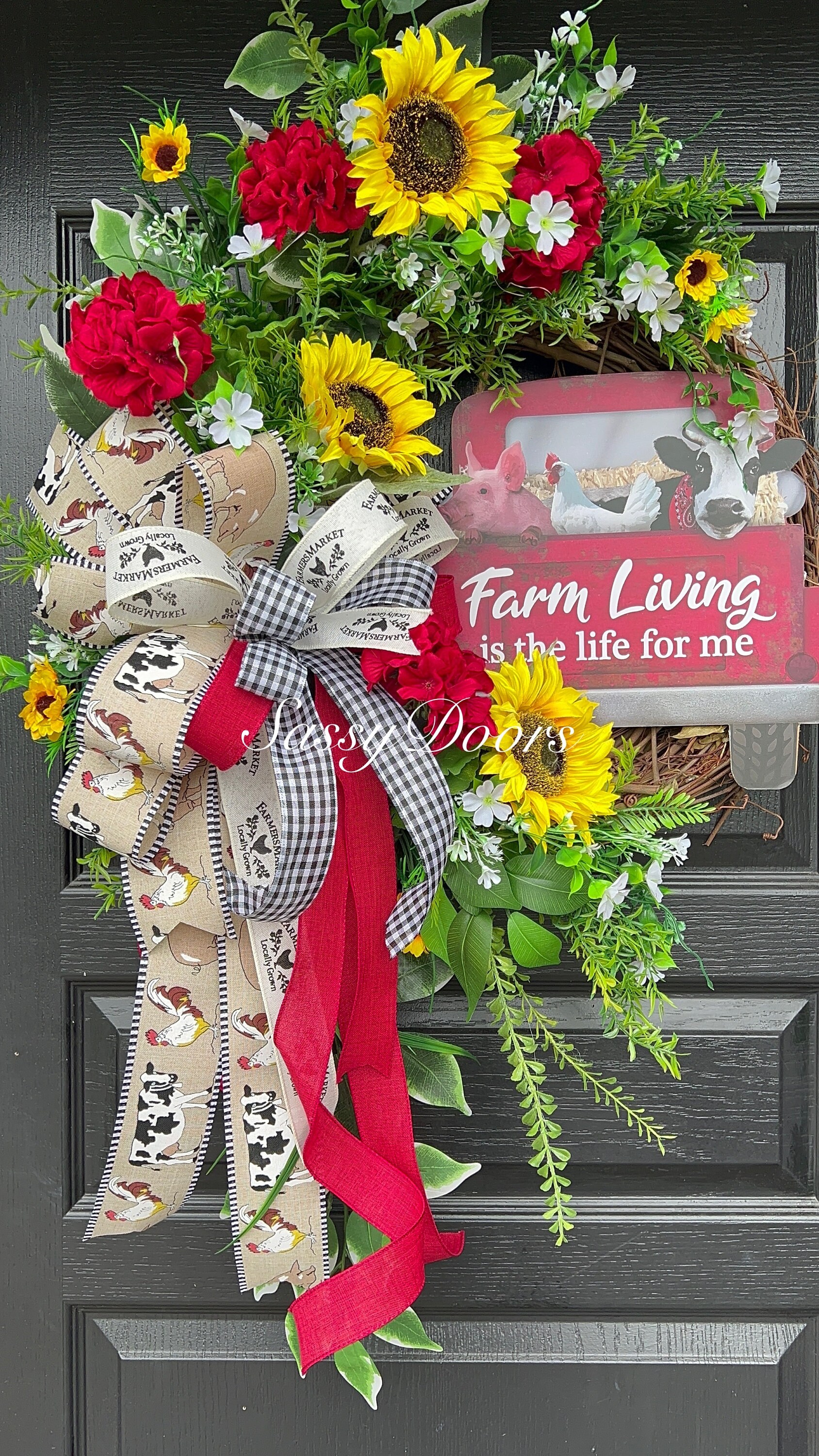 Farmhouse Wreath- Red Truck Wreaths, Tailgating Farm Friends, Wreath ...