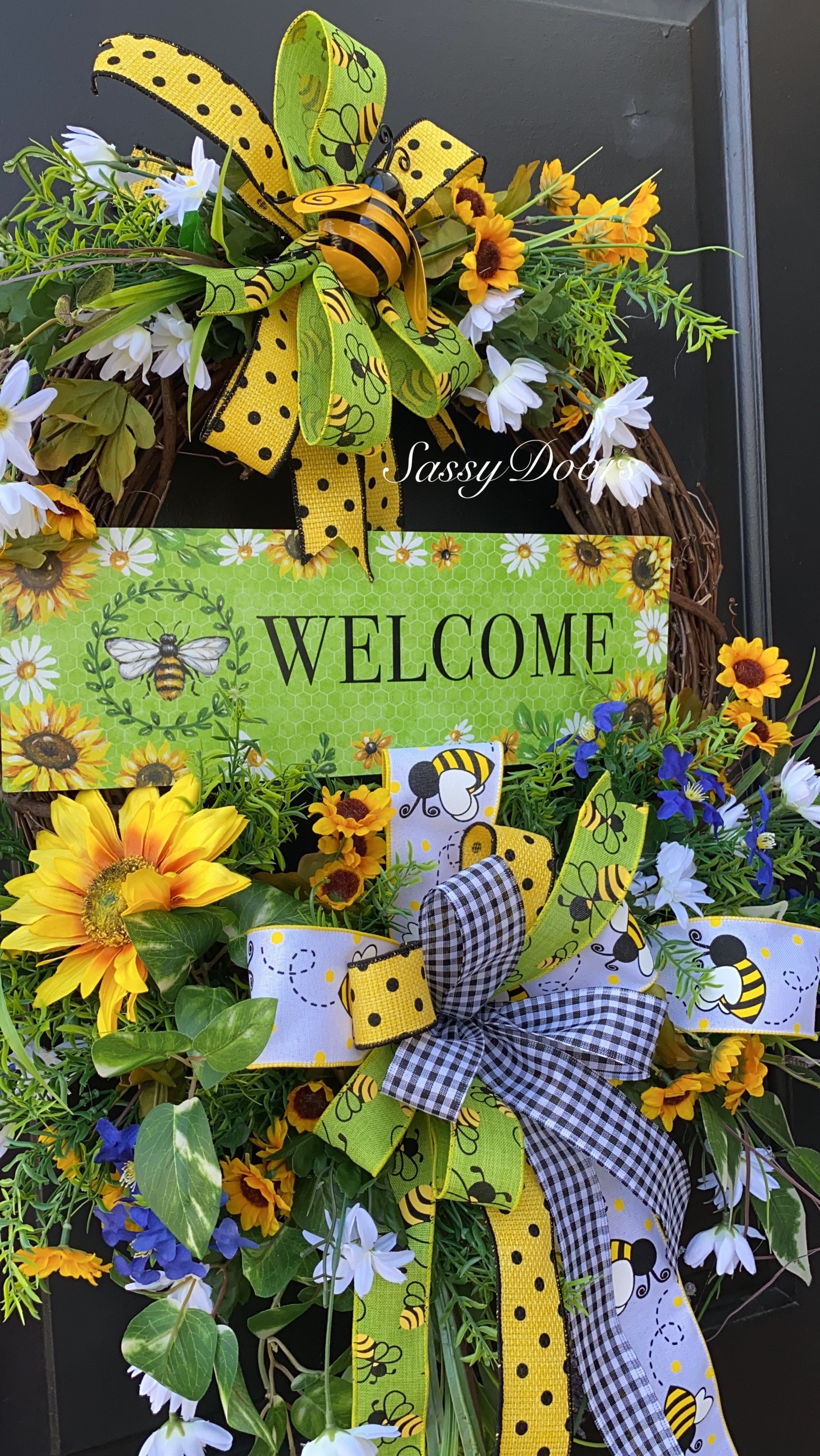 Summer Wreath, Bumble Bee Wreath, Summer Grapevine Wreath, Summer ...