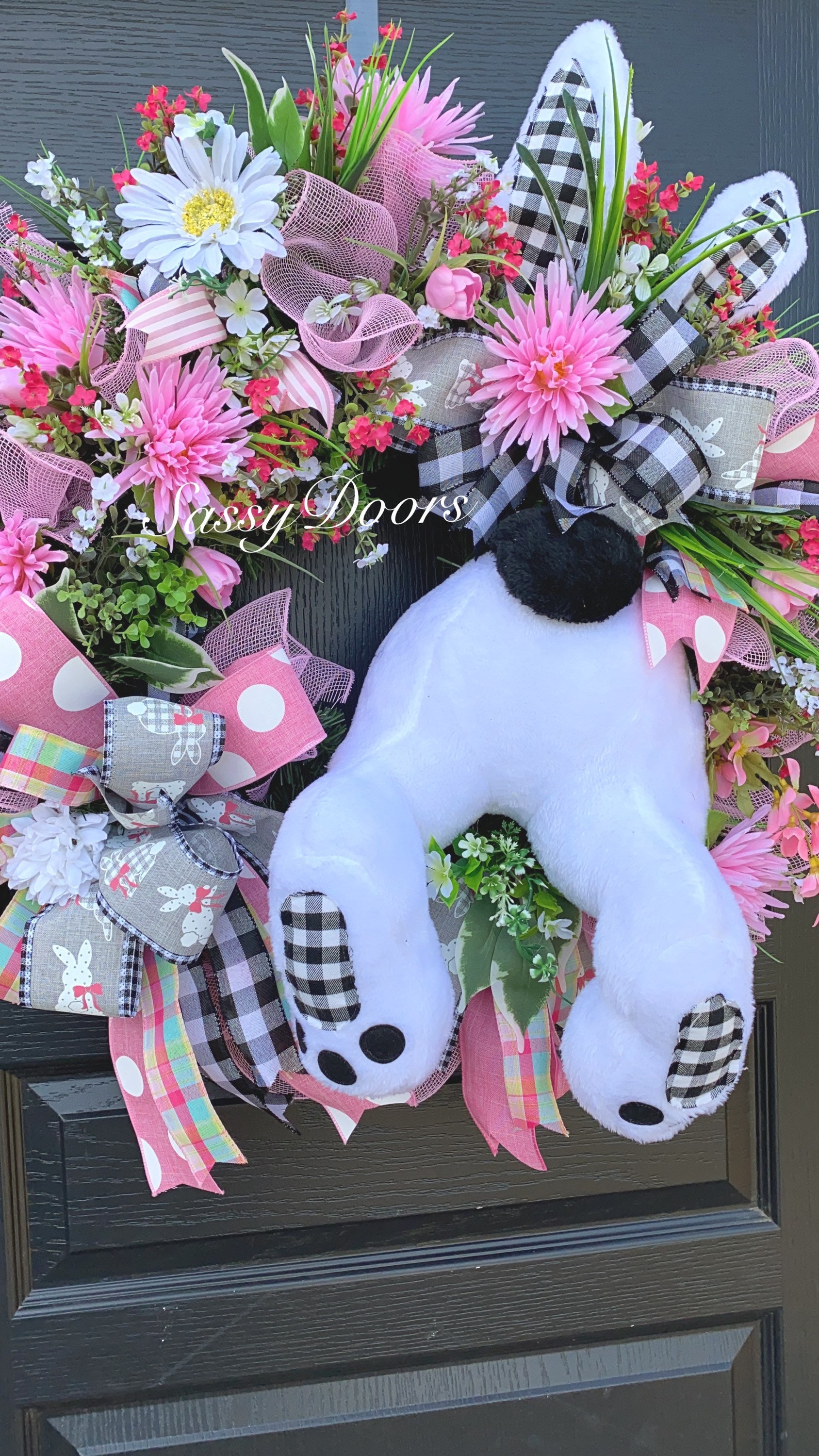 Easter Bunny Butt Wreath, Buffalo Plaid Easter Wreath, Bunny Door Wreath