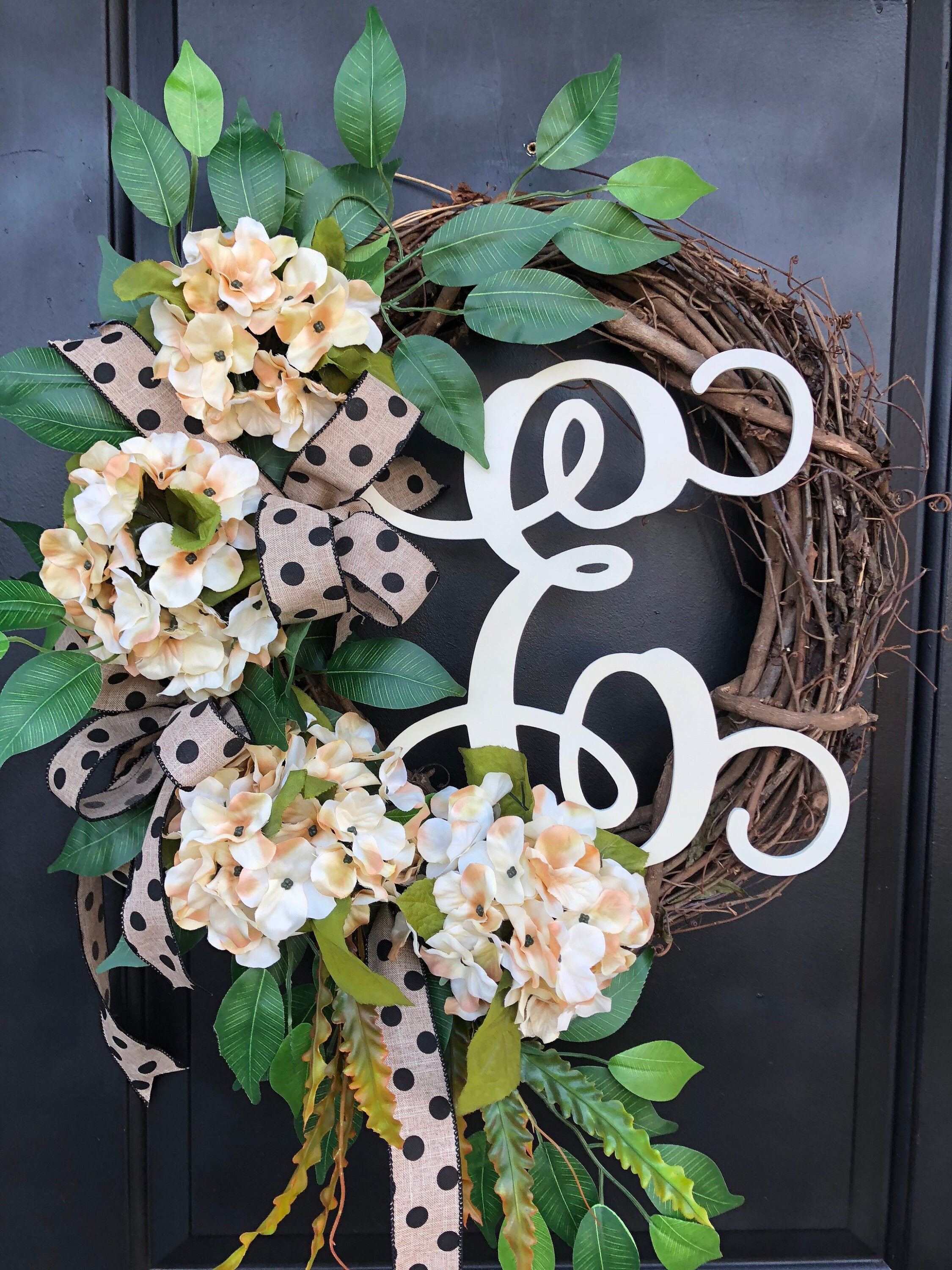 Everyday Wreath, Hydrangea Wreath, Front Door Wreath, Monogram Wreath ...