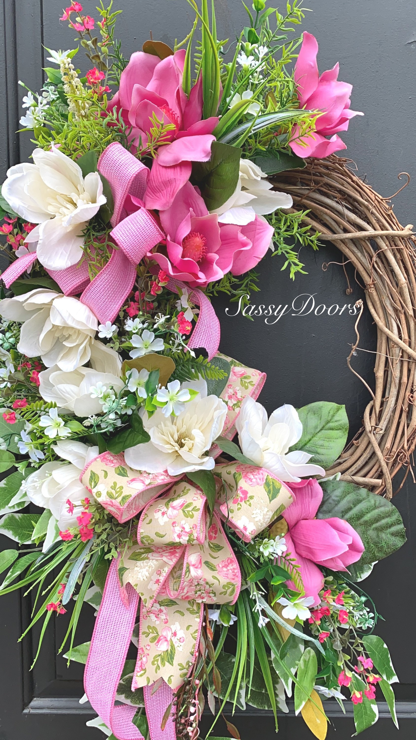 Magnolia Wreath, Grapevine Wreath, Spring And Summer Wreath, SassyDoors ...