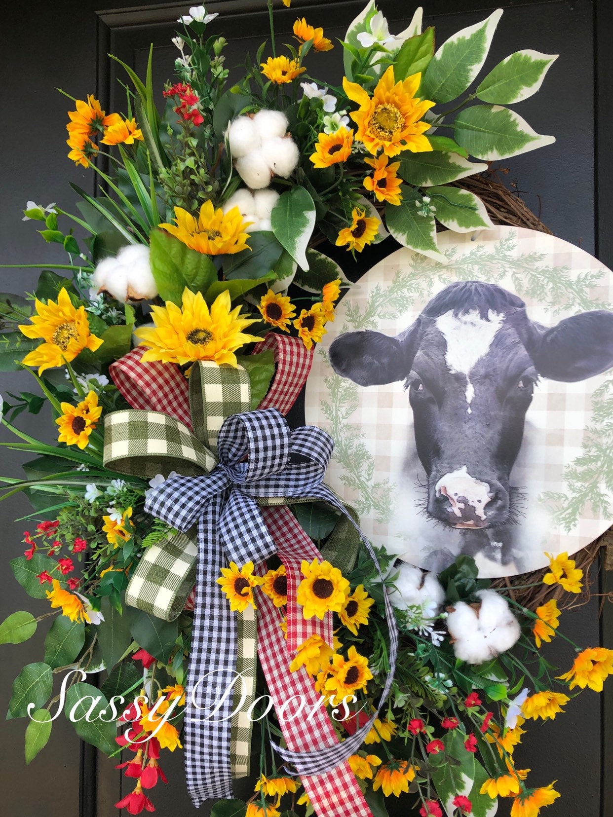 Farmhouse Wreath- Wreath For Front Door- Wreath With Cow , Everyday ...