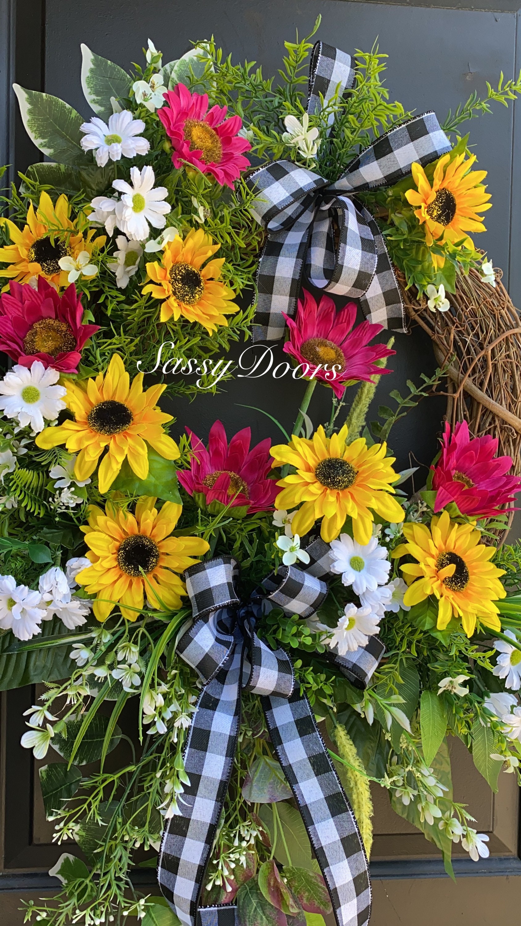 Spring And Summer Wreath, Welcome Wreath, Sunflowers Wreath, SassyDoors ...