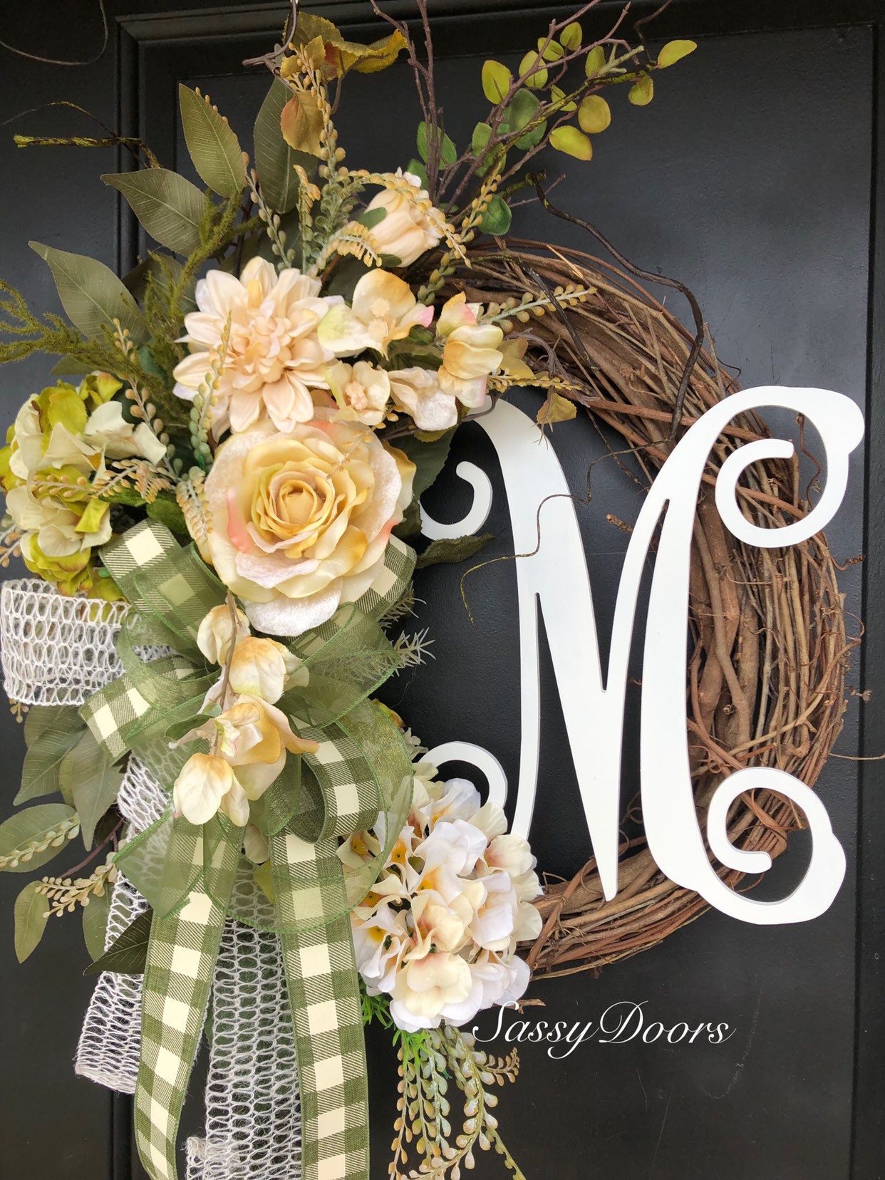 Hydrangeas Wreath, Everyday Monogram Wreath, Monogram Wreath, Sassy ...