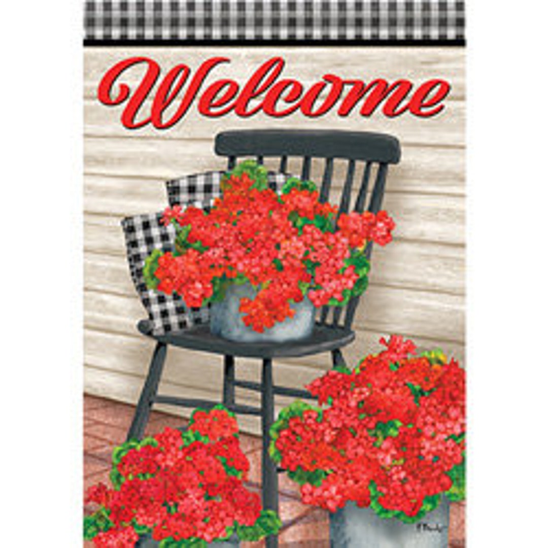 Front Porch Chair With Geraniums, Double Sided Flag, Summer Garden Flag ...