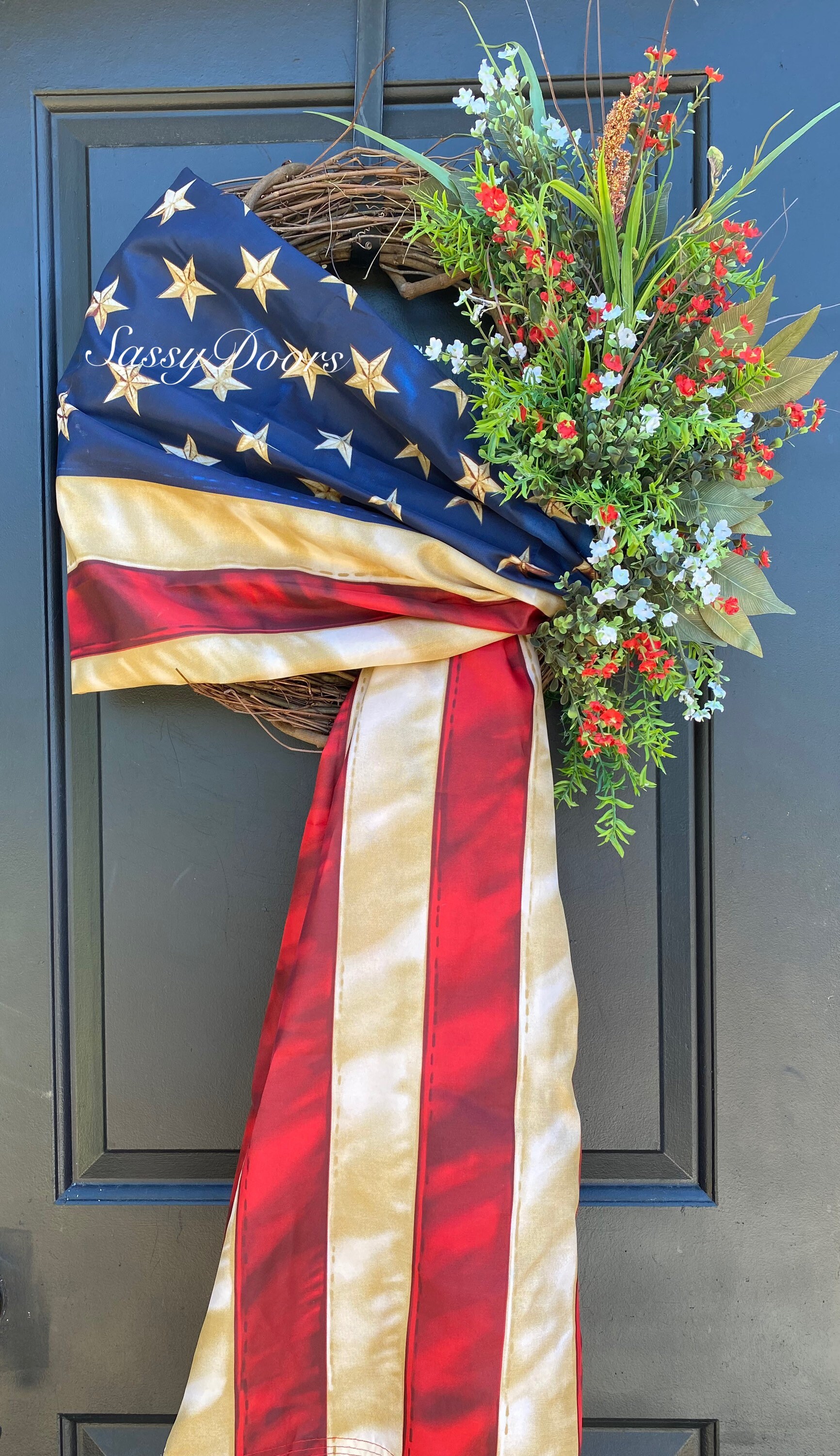 Flag Wreath, Tea Stained American Flag Wreath, Patriotic Wreath, Summer ...