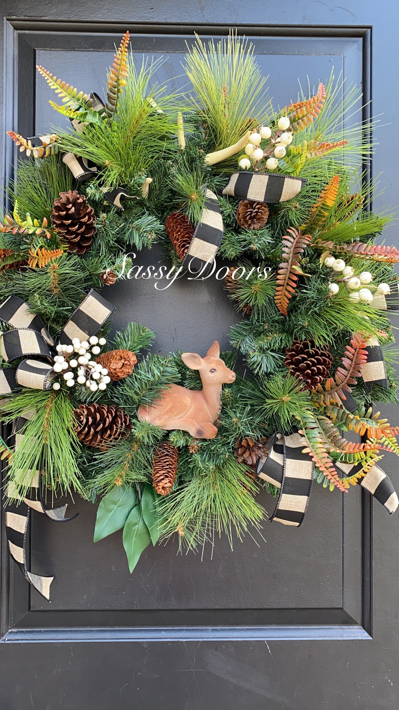 Deer Wreath, Winter Wreath, Winter Deer Wreath, Evergreen Wreath, Front Door Winter Wreath, Guy ...
