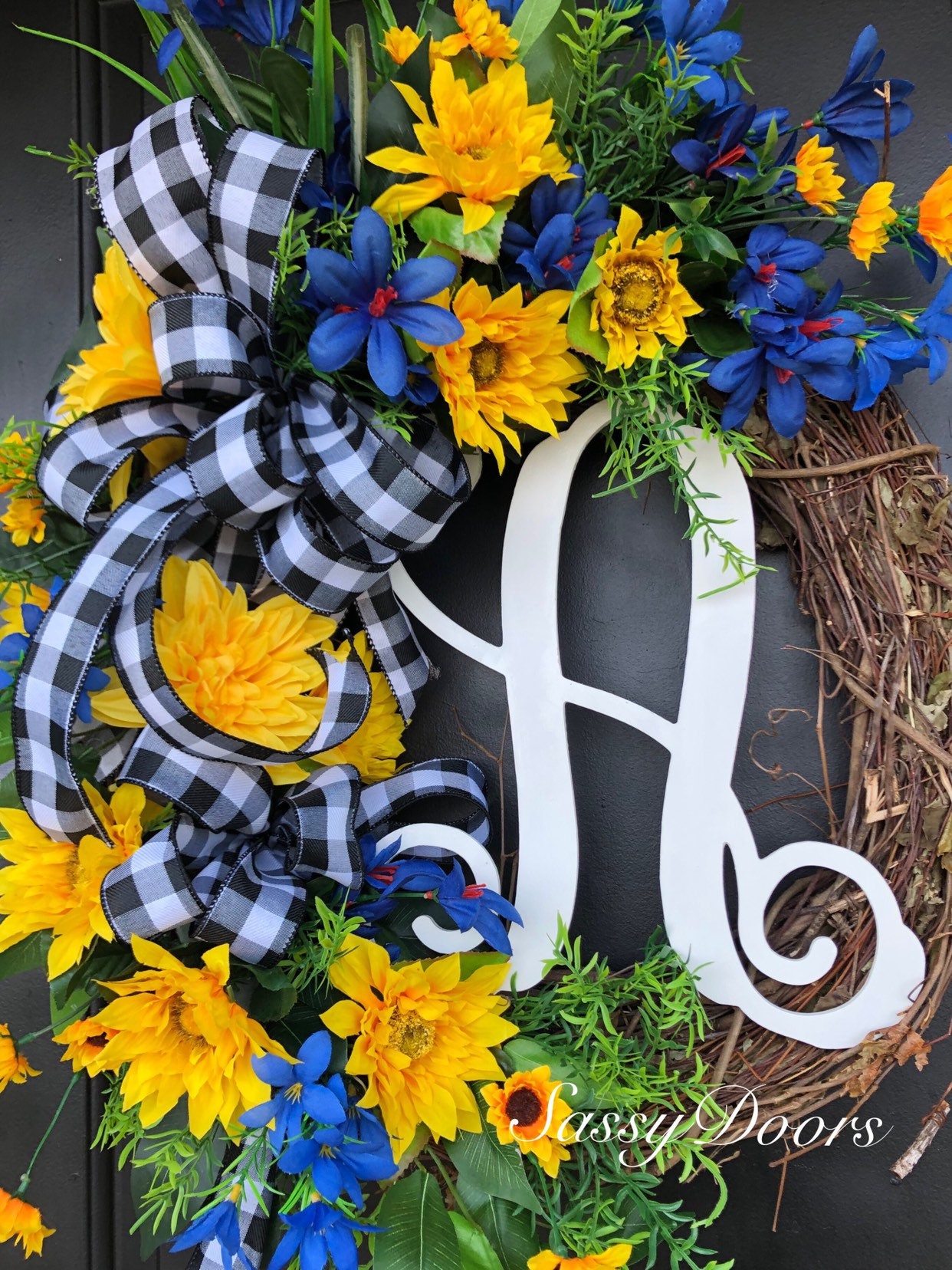 Spring And Summer, Wreath, Monogram Wreath, Grapevine Wreath, Sunflower ...