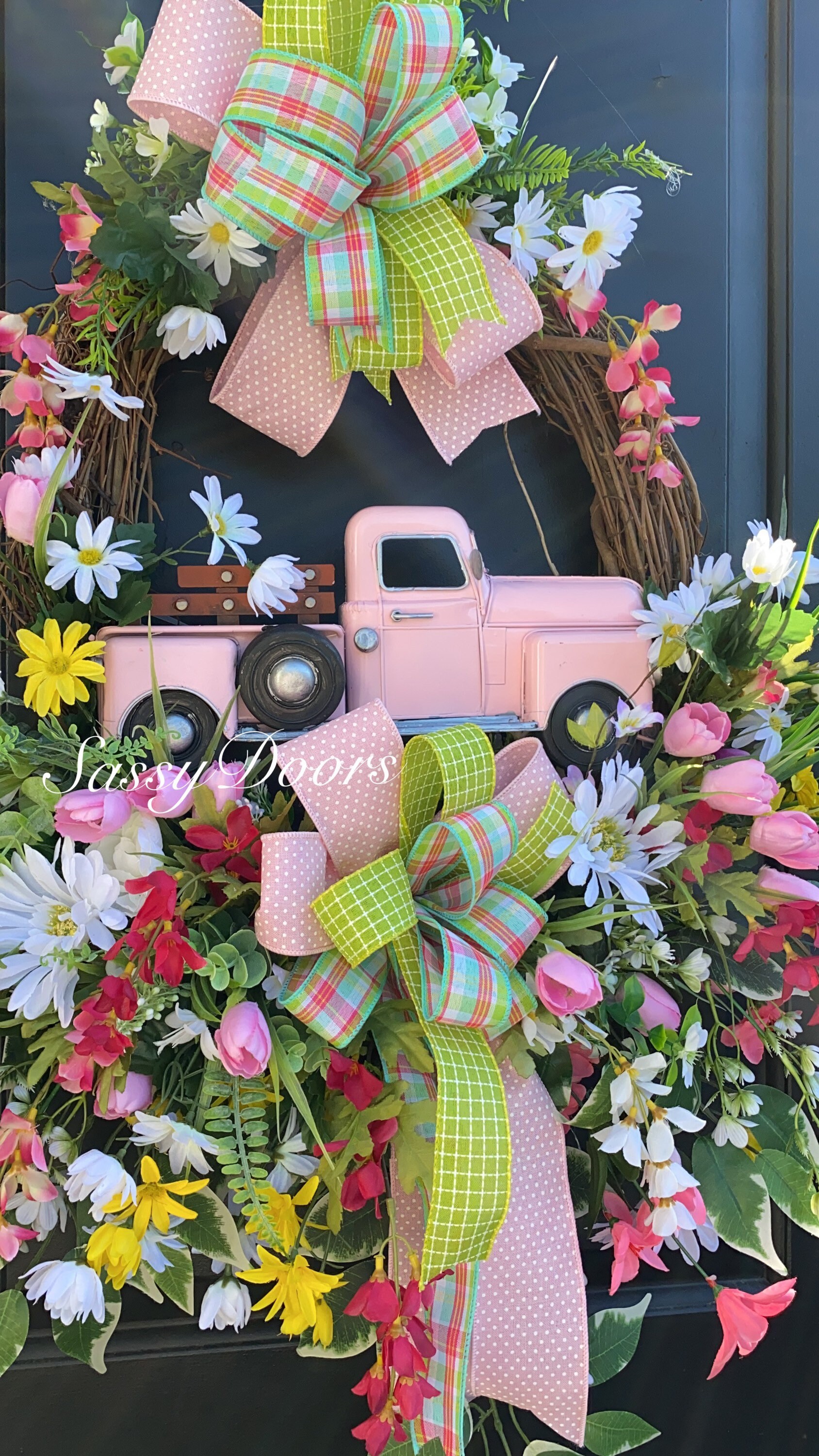Spring Truck Wreath , Summer Truck Wreath, Pink Spring Wreath, Wreath ...