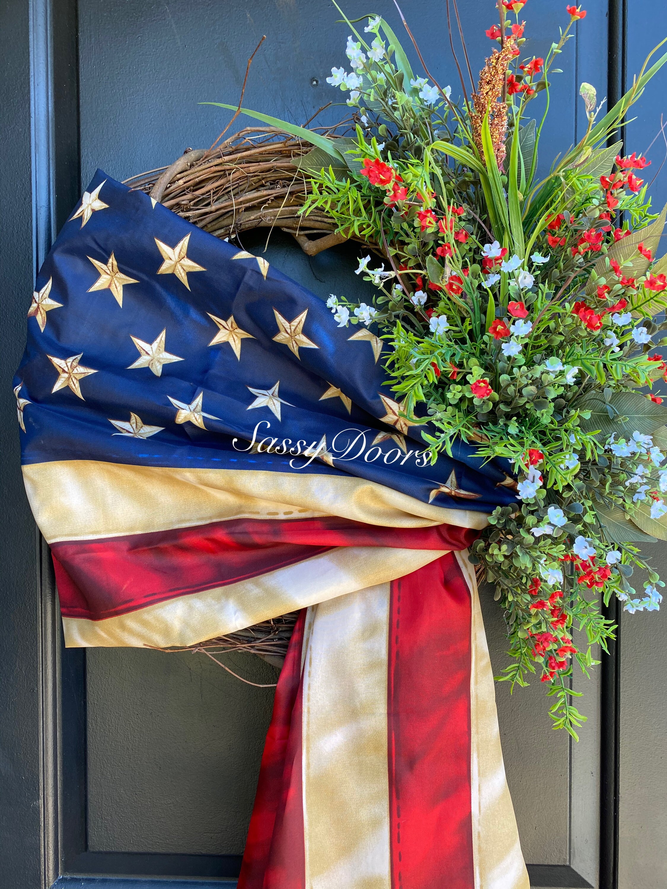 Flag Wreath, Tea Stained American Flag Wreath, Patriotic Wreath, Summer ...