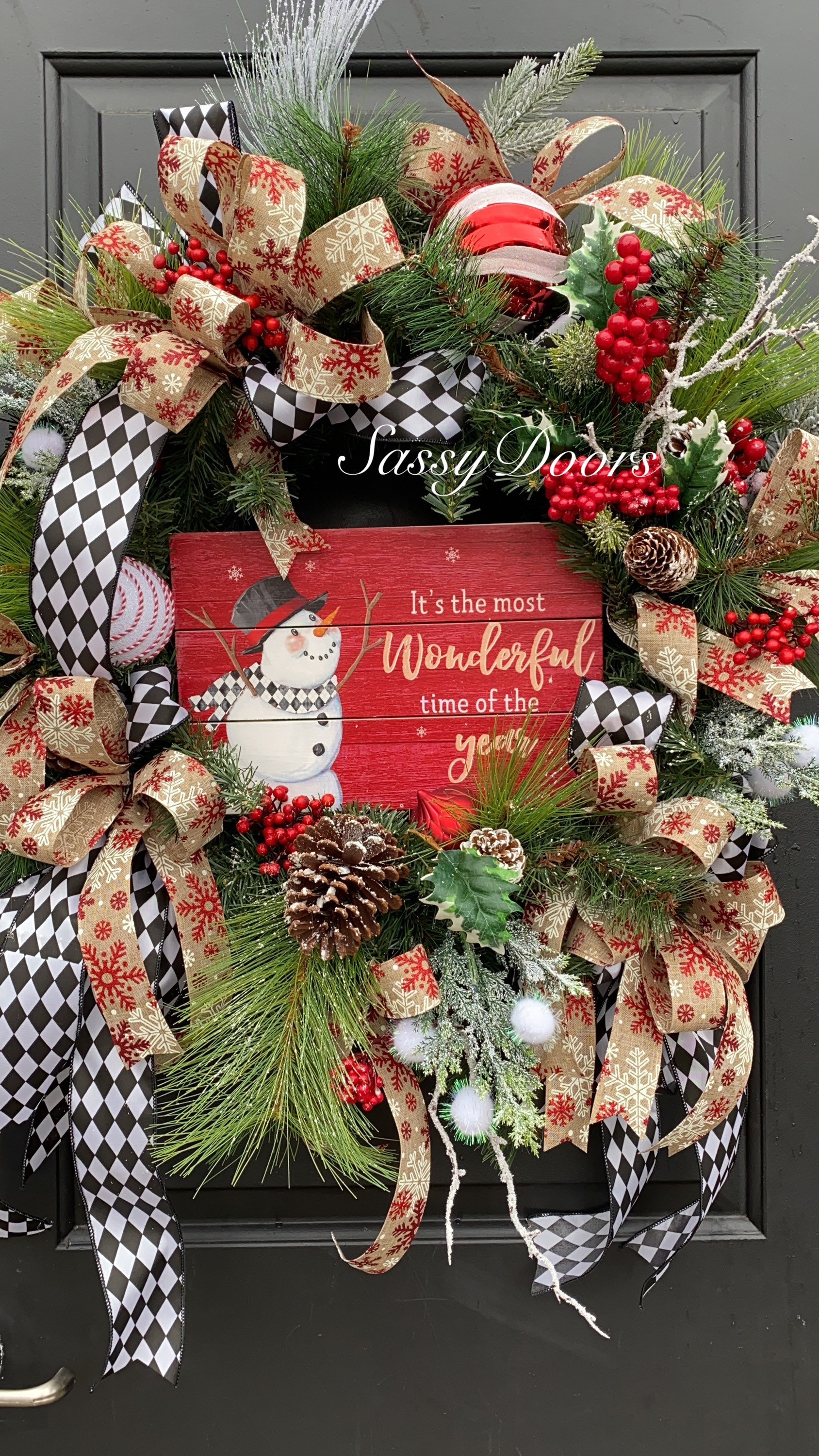 Snowman Christmas Wreath Rustic Christmas Wreath Buffalo Plaid