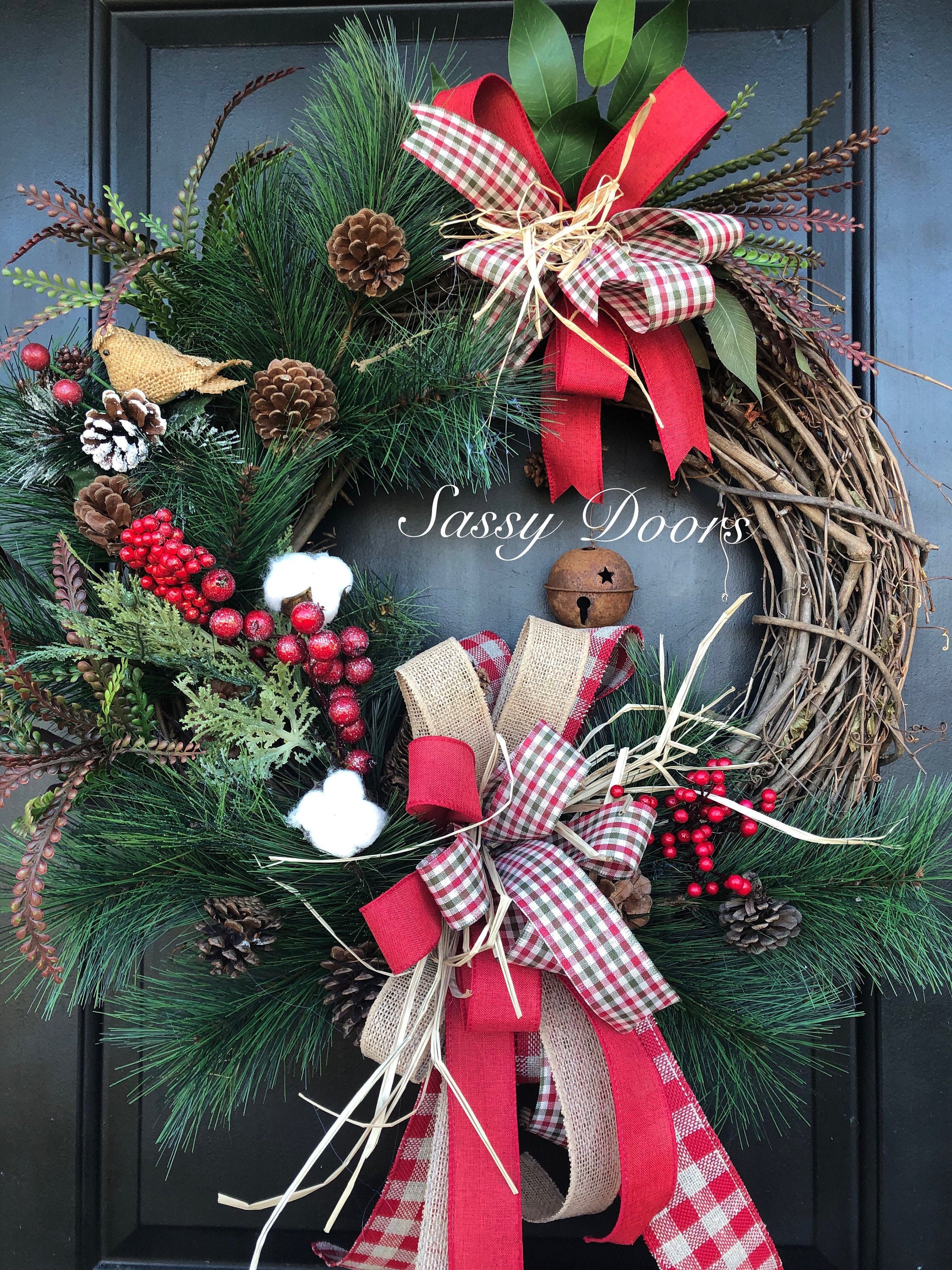 Christmas Wreath, Farmhouse Christmas Wreath, Country Christmas Wreath ...