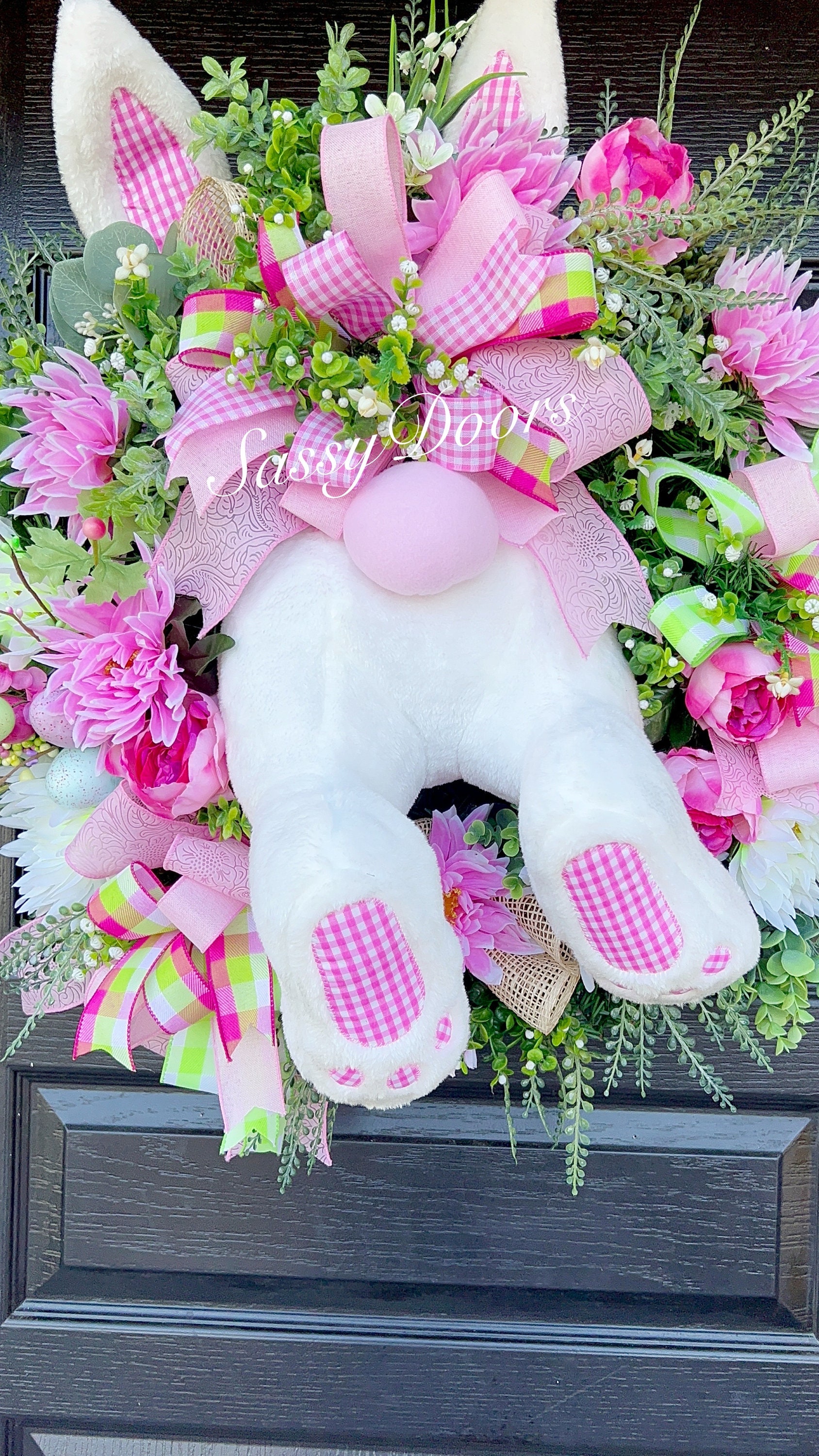 Easter Bunny Butt Wreath, Pink Gingham Bunny Wreath, Easter Wreath ...