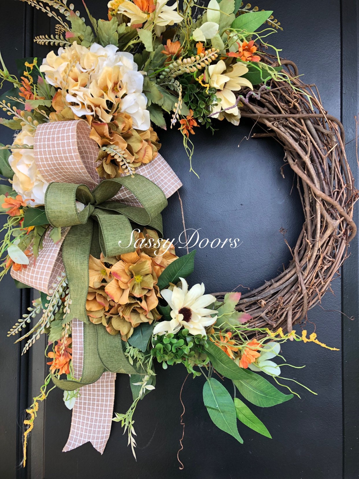 Fall Wreath, Fall Monogram Wreath, Wreath With Letter, Hydrangea Wreath ...