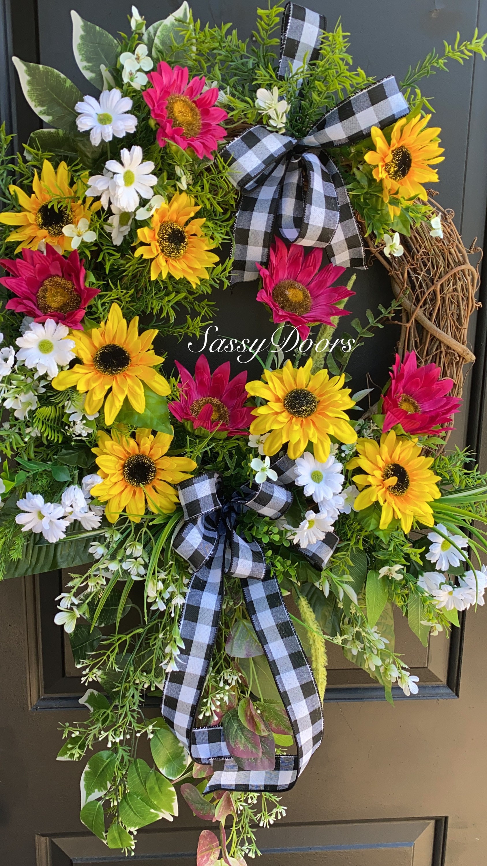 Spring And Summer Wreath, Welcome Wreath, Sunflowers Wreath, SassyDoors ...