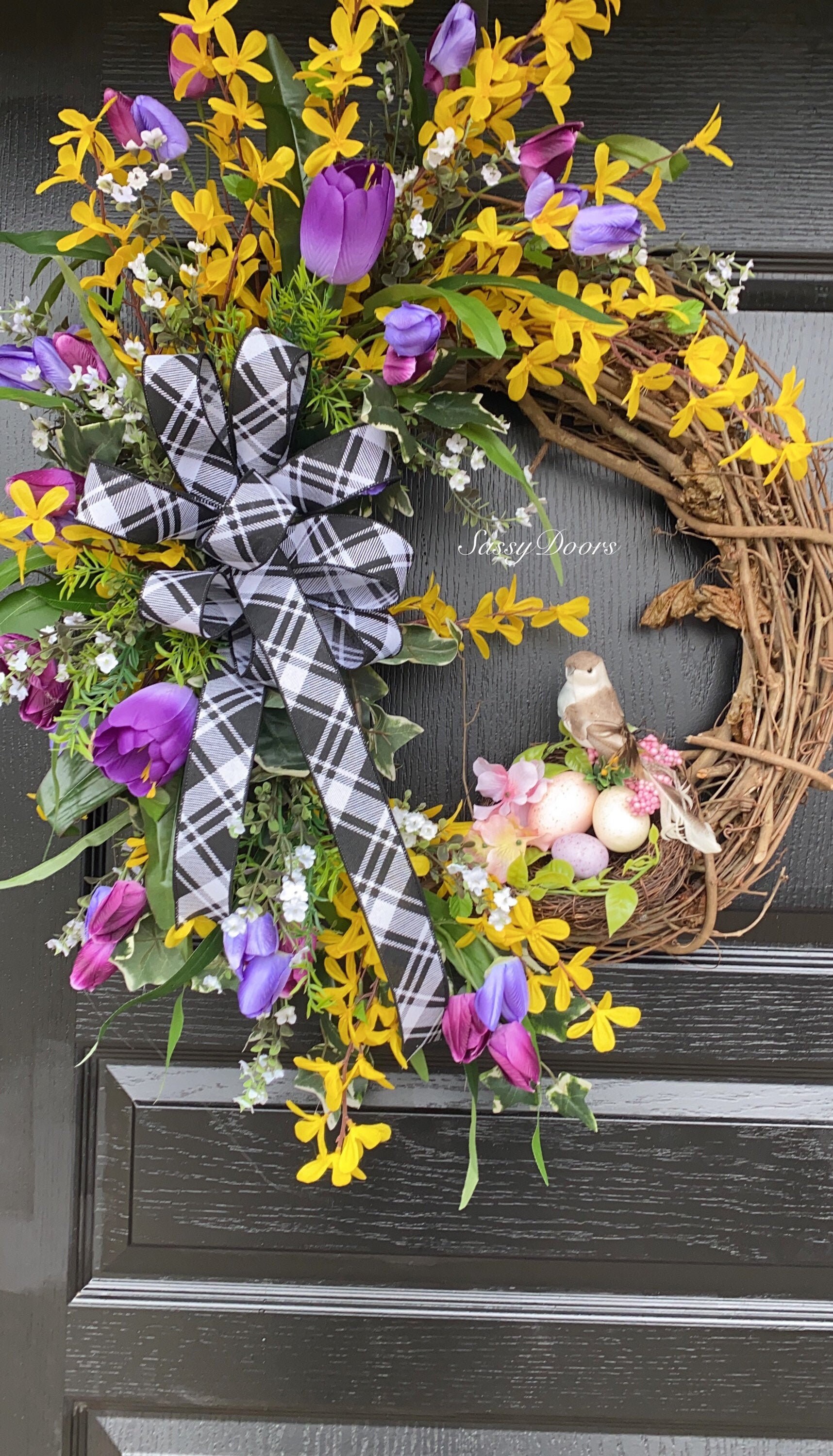 Spring Wreath- Forsythia Wreath, Spring Wreath-Spring Front Door Wreath ...