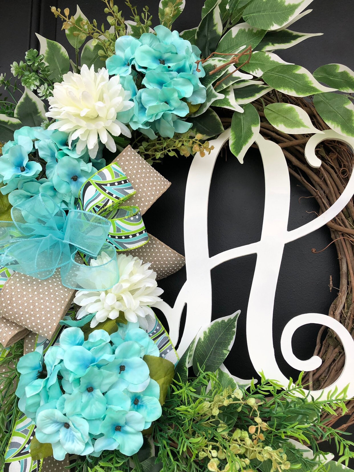 Everyday Wreath, Hydrangea Wreath, Front Door Wreath, Monogram Wreath ...