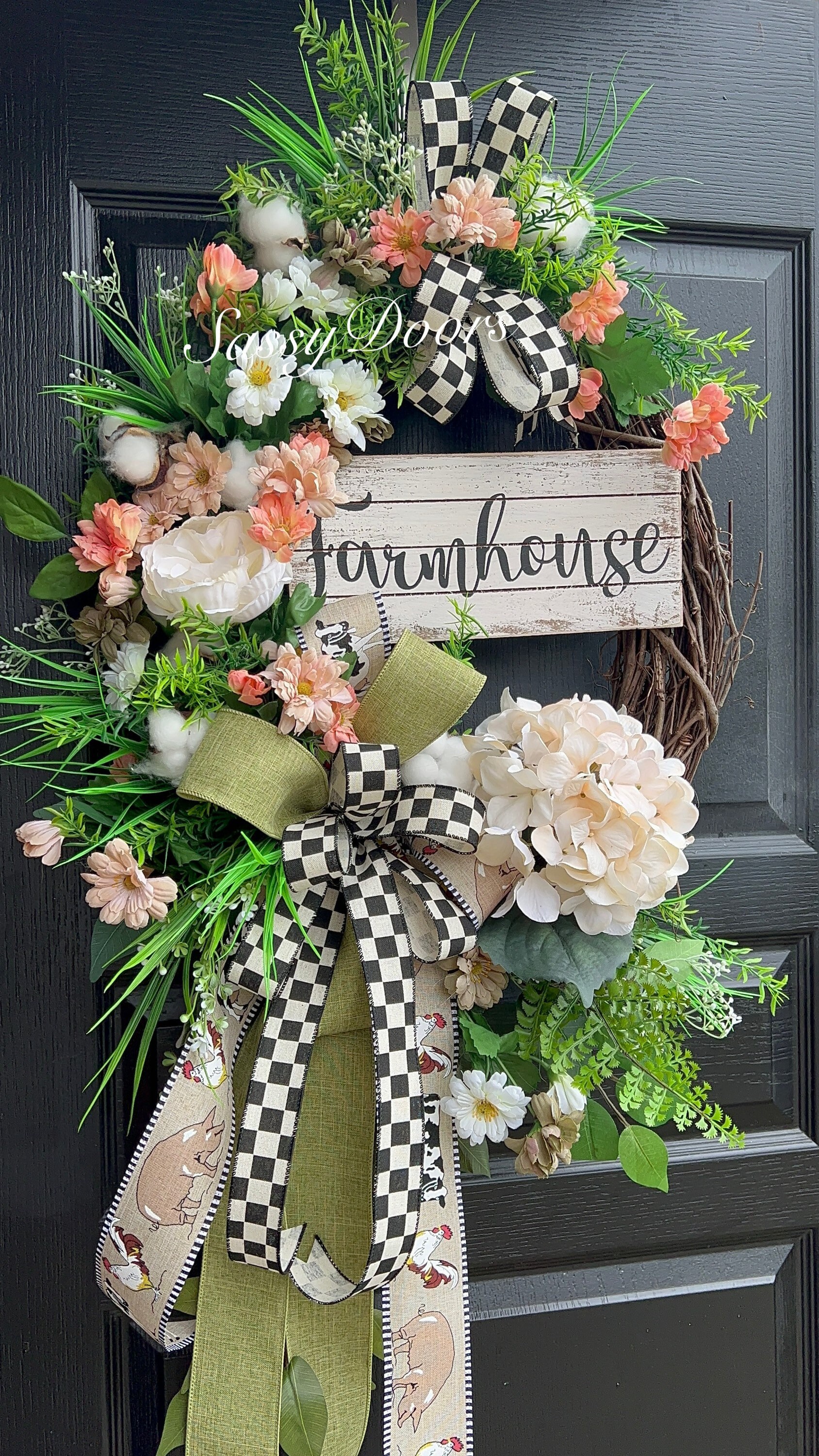 Farmhouse Spring Wreath, Cotton Wreath, Farmhouse Wreath For Front Door ...