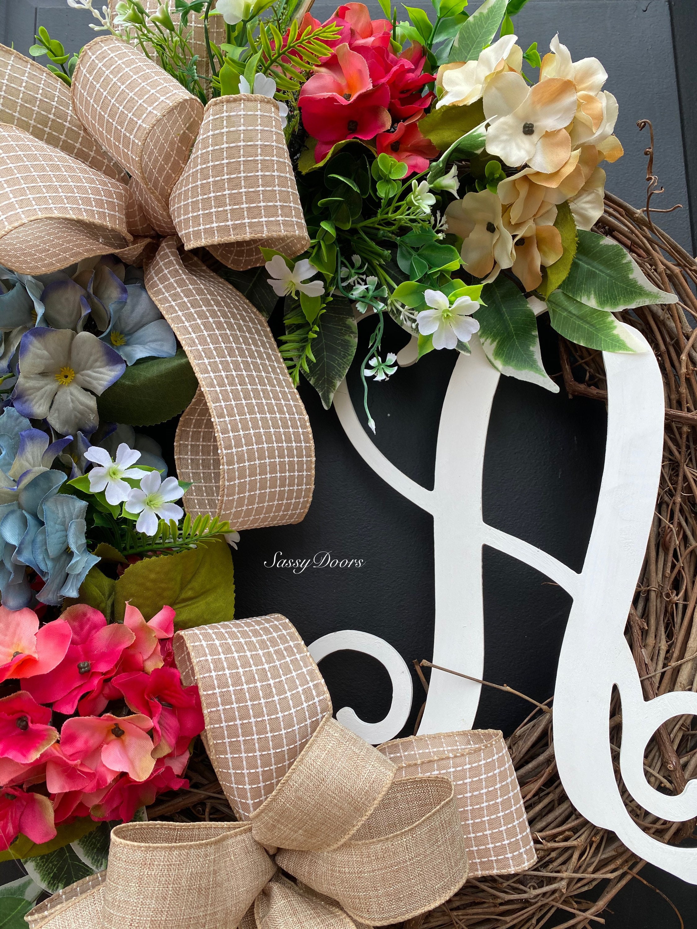 Hydrangea Wreath, Monogram Wreath, Spring Wreath, Mother's Day Wreath ...