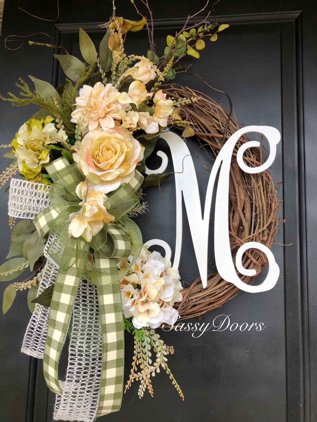 Hydrangeas Wreath, Everyday Monogram Wreath, Monogram Wreath, Sassy ...
