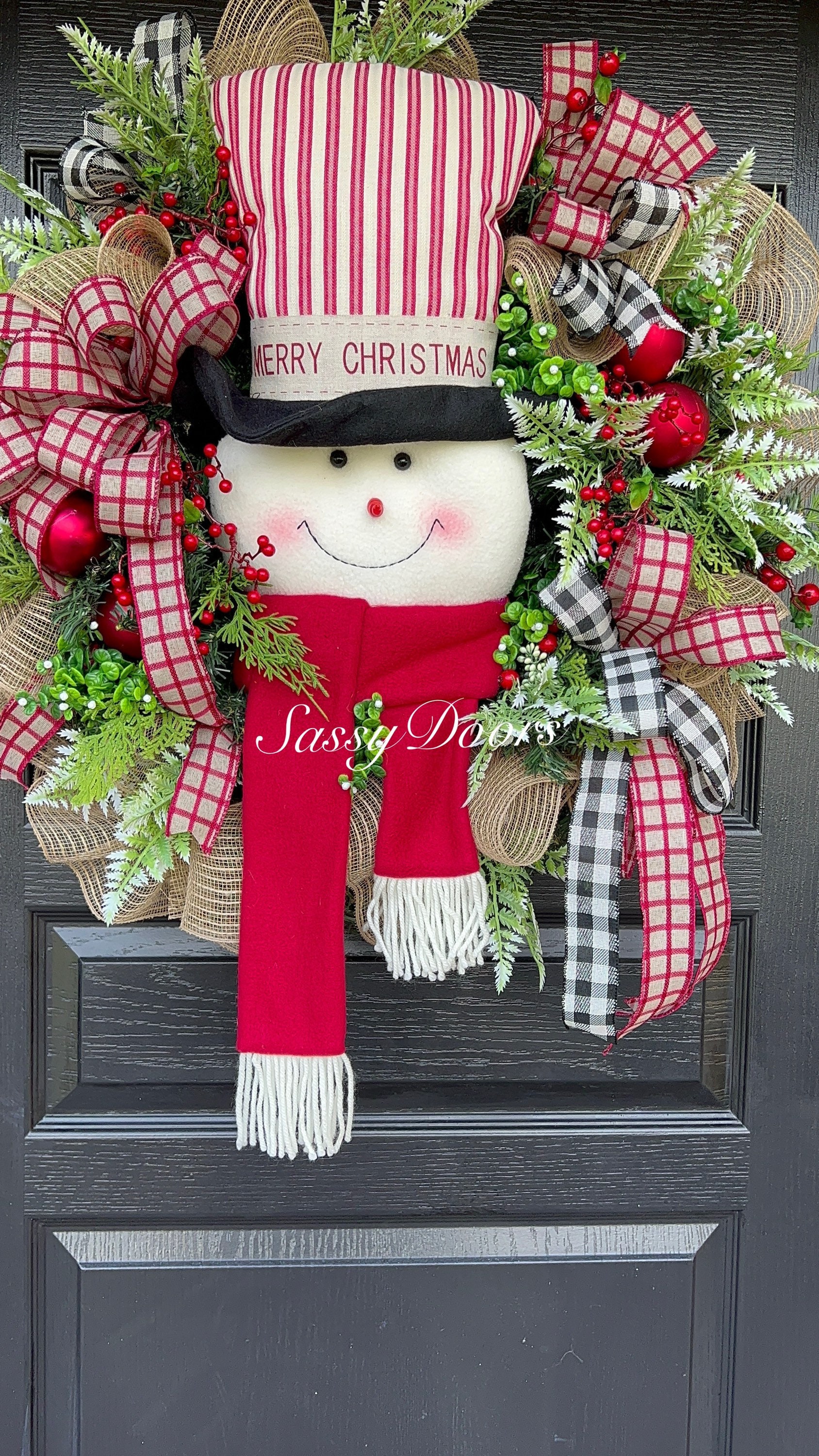 Snowman Wreath, Christmas Wreath, Snowman Christmas Door Wreath ...