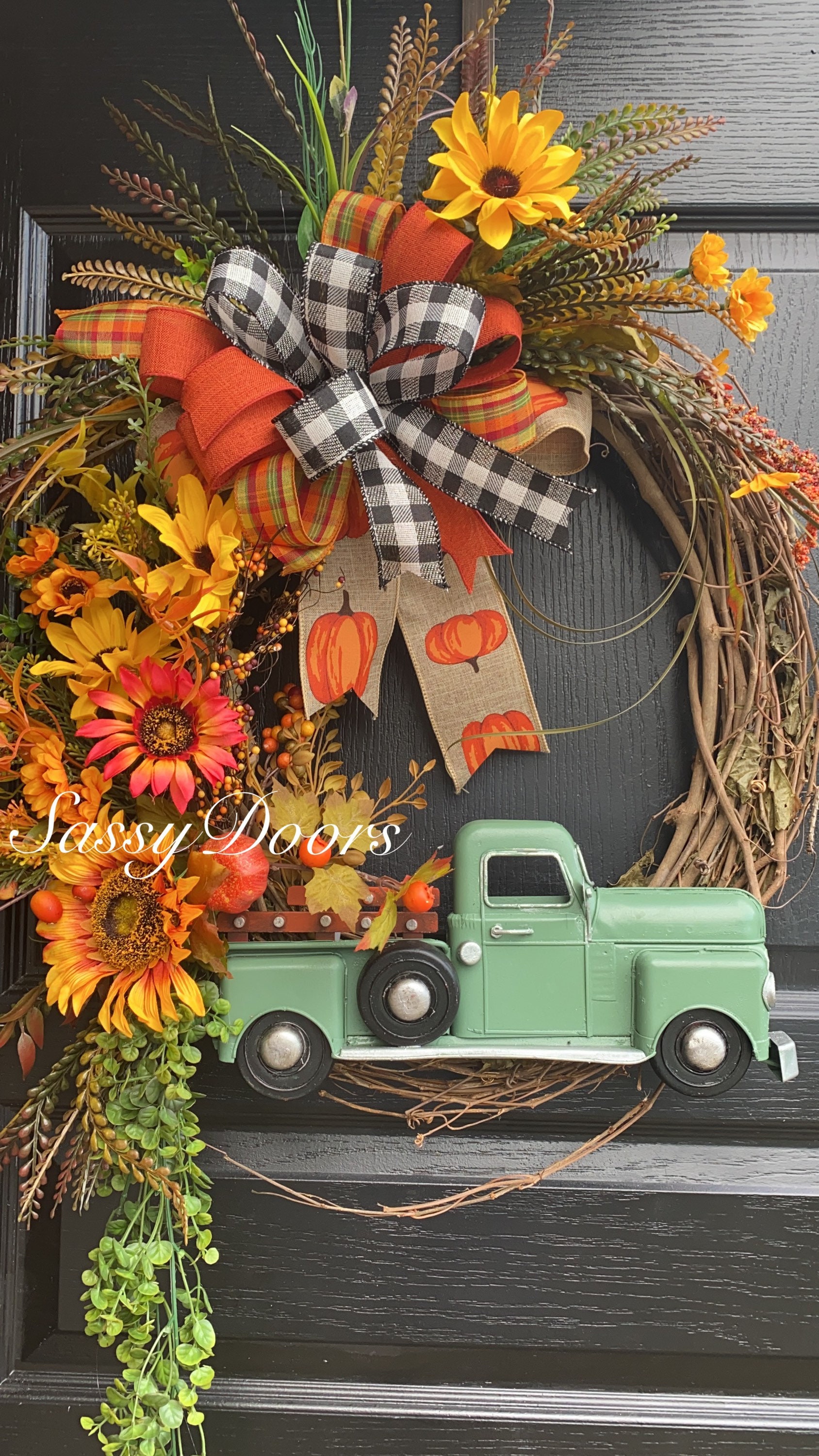 Fall Sunflower Truck Wreath- Truck Wreath - Green Truck Wreath ...