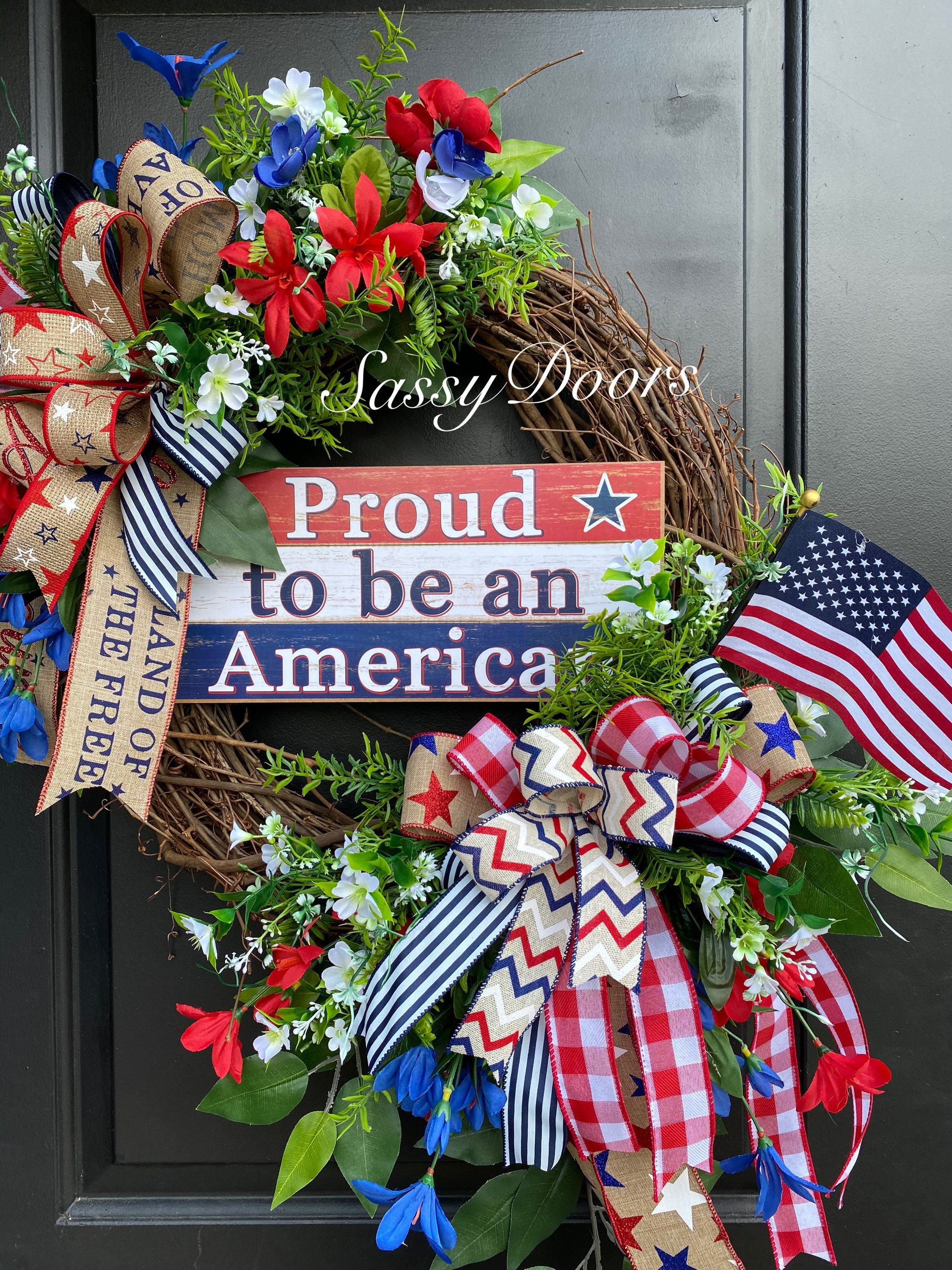 Patriotic Wreath, Sassy Doors Wreath, July4th Wreath, Memorial Day Wreath,