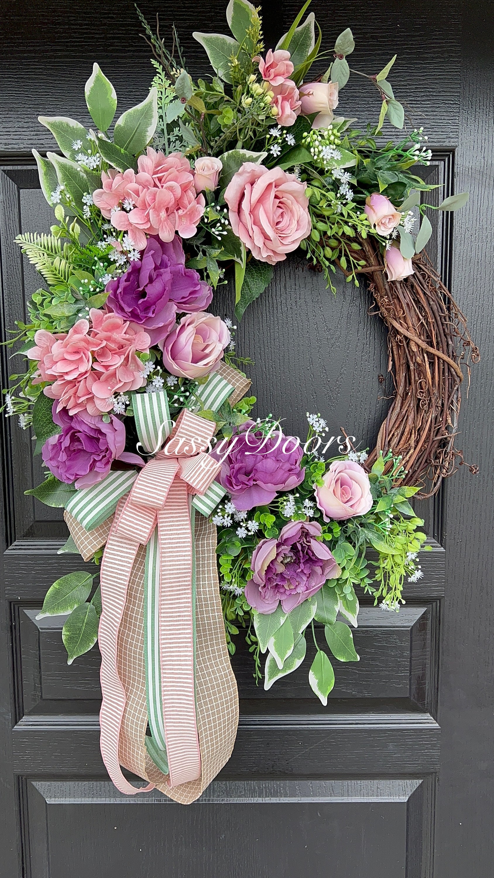 Spring Wreath For Front Door, Spring Wreath,Peony Door Wreath, Sassy ...