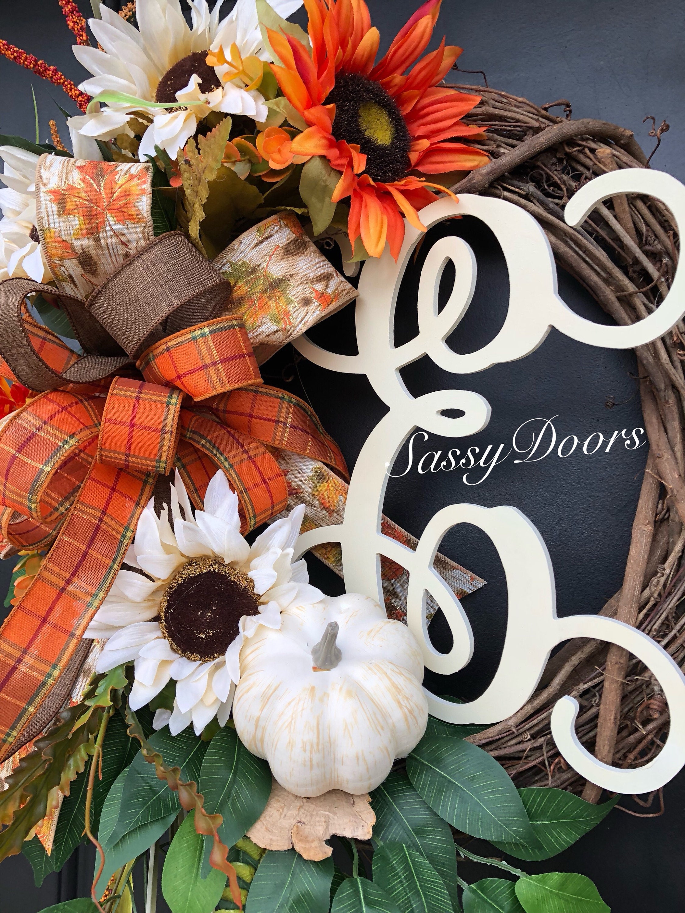 Fall Monogram Wreath, Fall Wreath, Hydrangea Wreath, Front Door Wreath ...