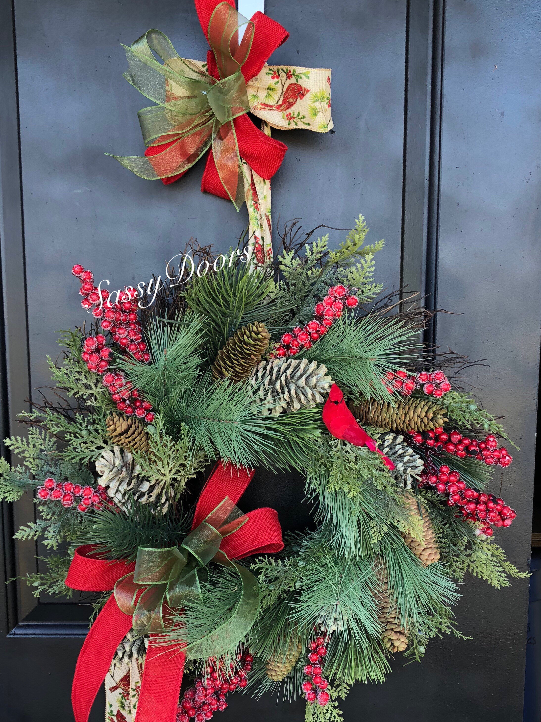 Red Cardinal Wreath, Woodland Christmas Wreath, Rustic Chrisrmas Wreath ...