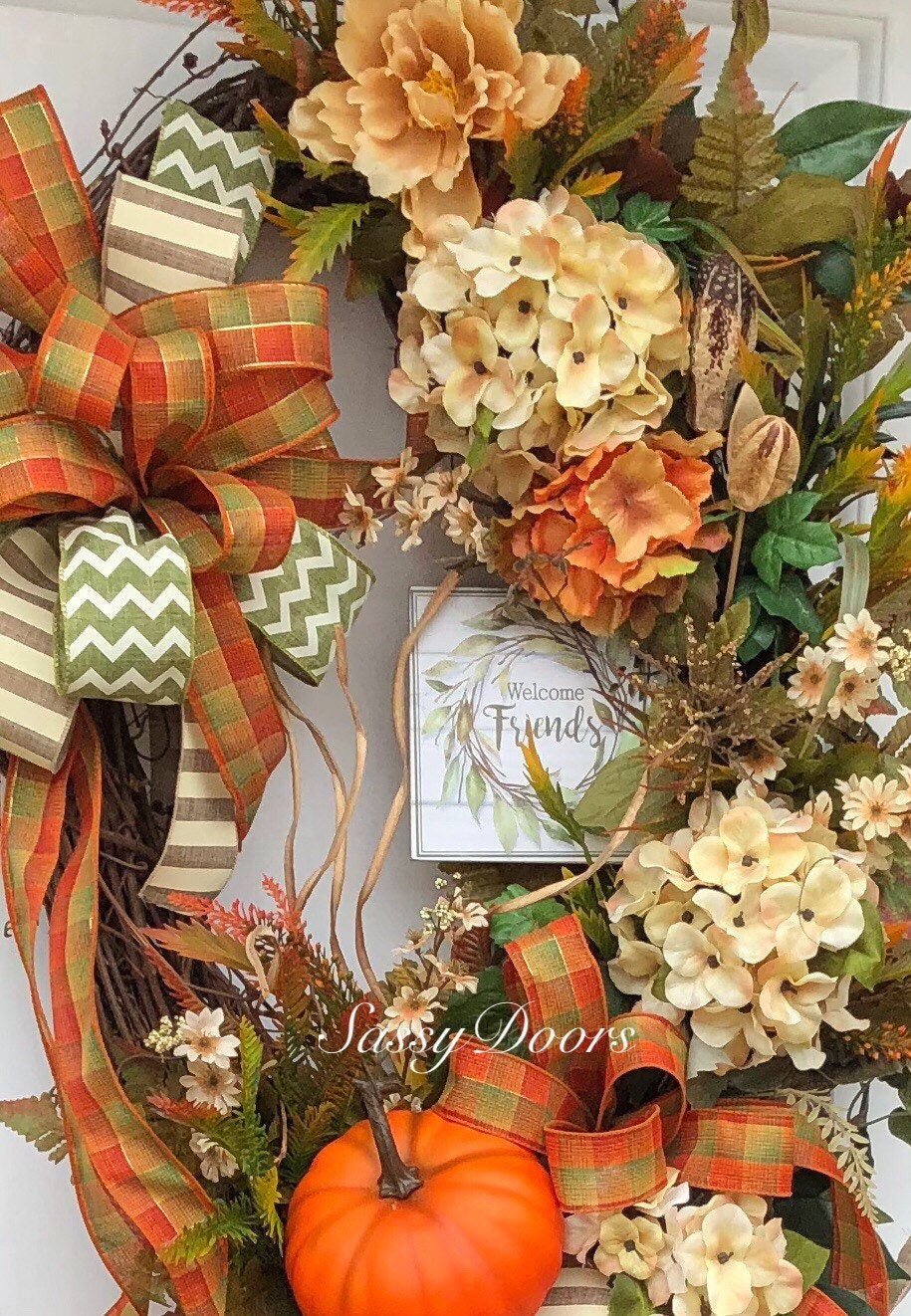 Fall Wreath, Oval Grapevine Door Wreath, Hydrangea Wreath, Autumn ...